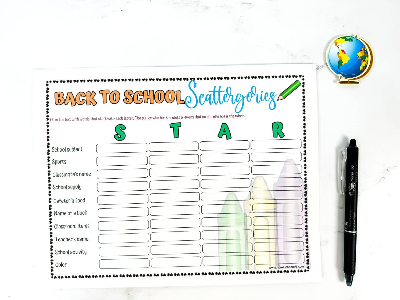 Back to School Scattergories – 4 Free Printable Game Boards