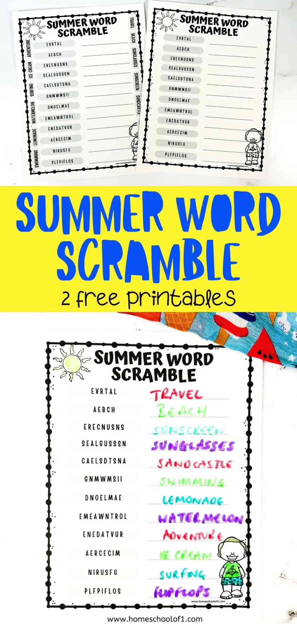 Summer Word Scramble (Free Printable)