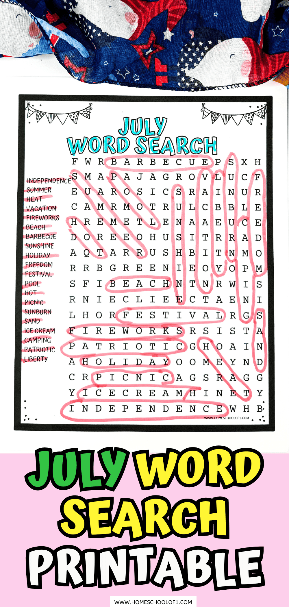 Free July Word Search Printable for Summer Fun