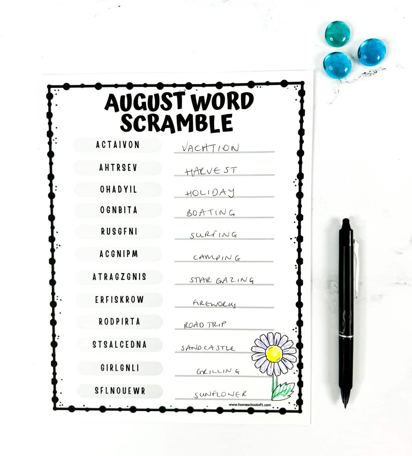 August Word Scramble Free Printable