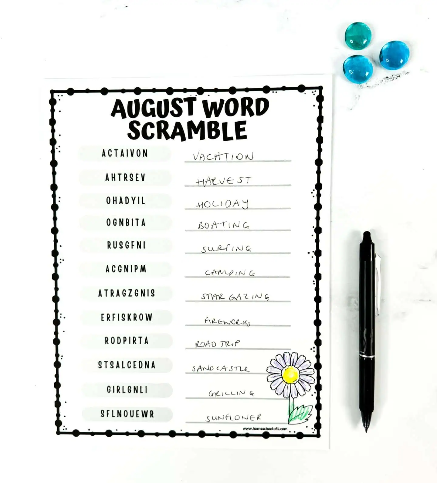 August Word Scramble Free Printable