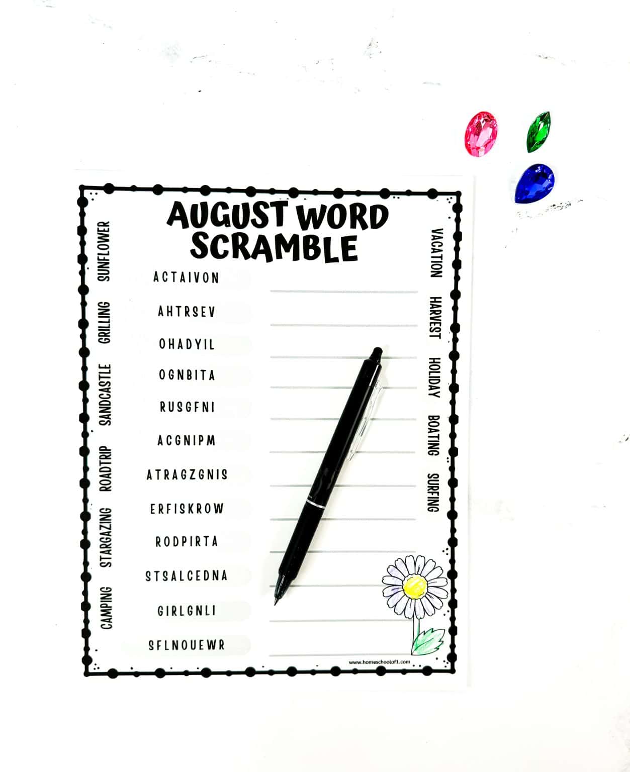 August Word Scramble Free Printable