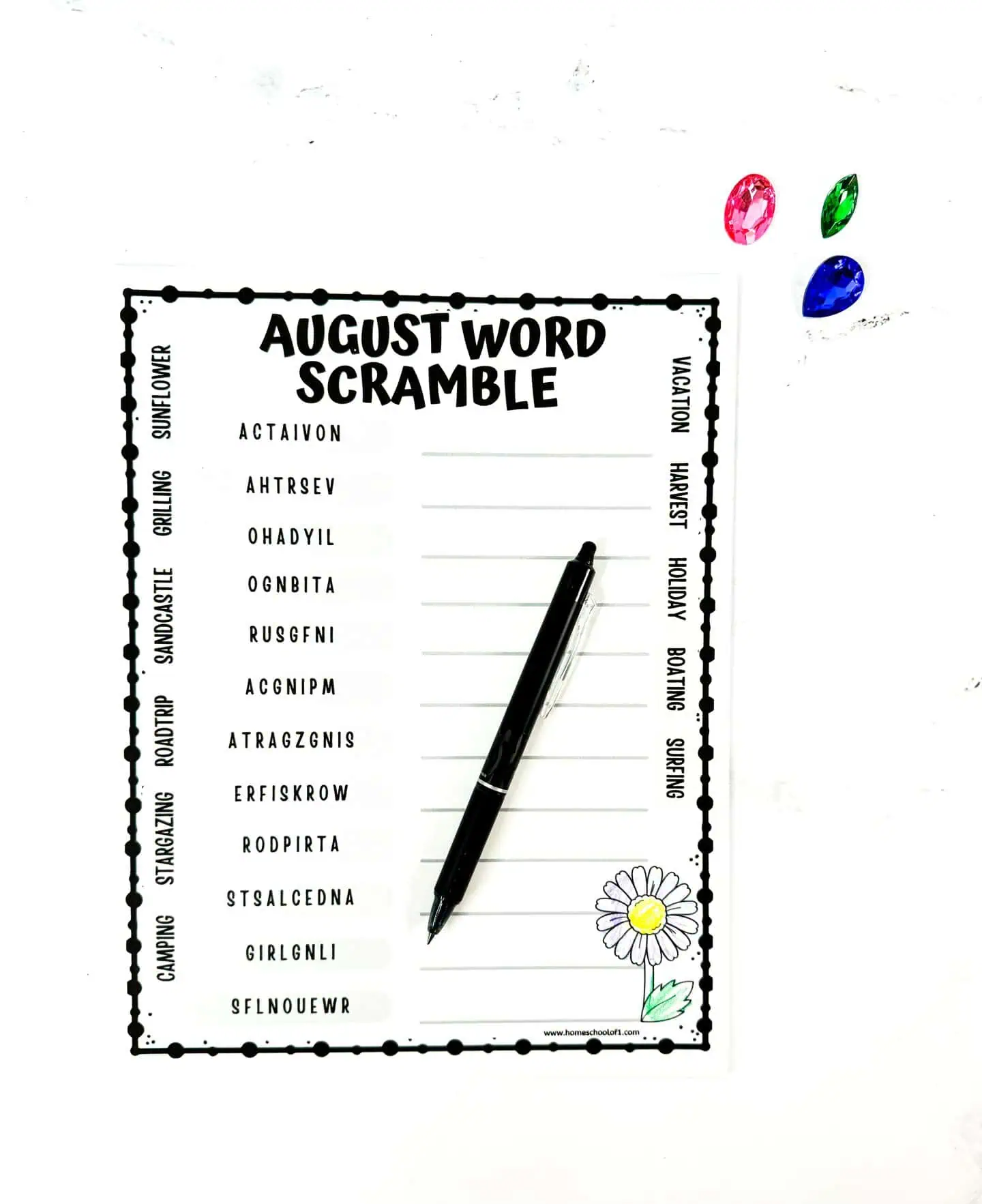 August Word Scramble Free Printable