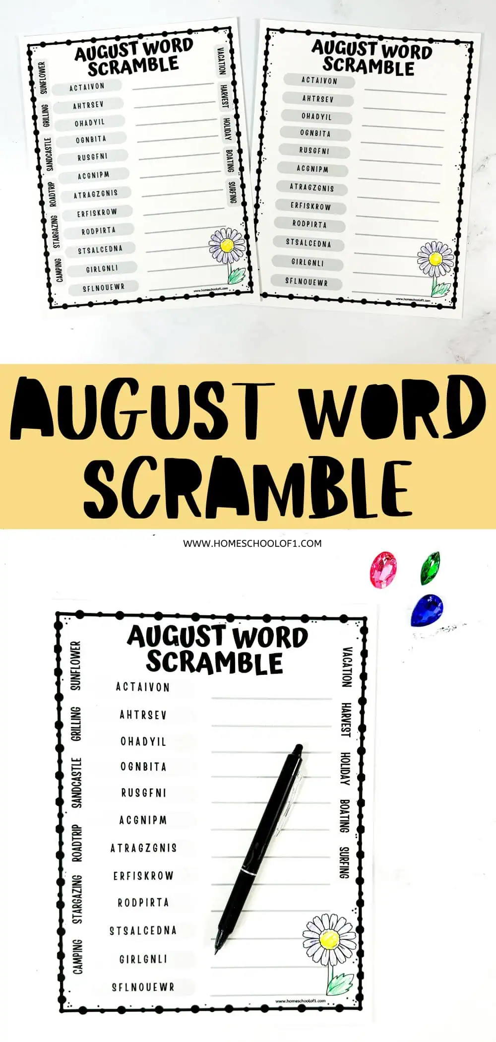 August Word Scramble Free Printable