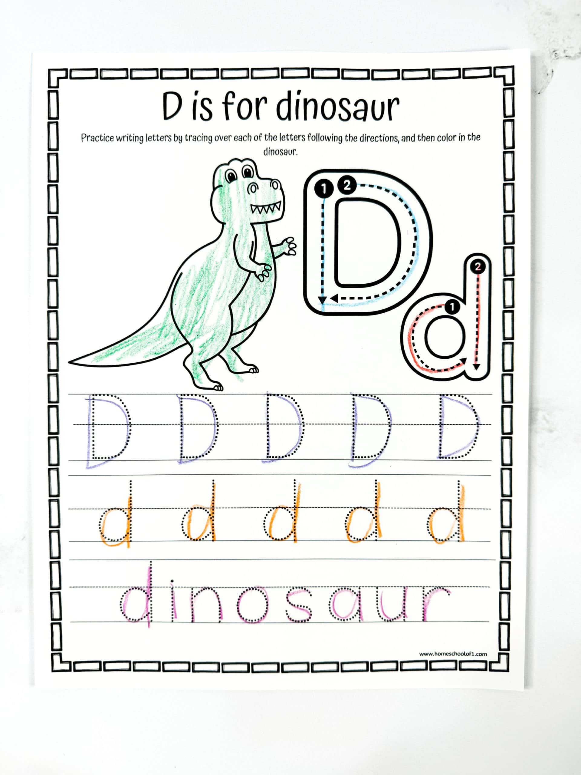 Dinosaur Tracing Worksheet for Preschoolers (Free Printable)