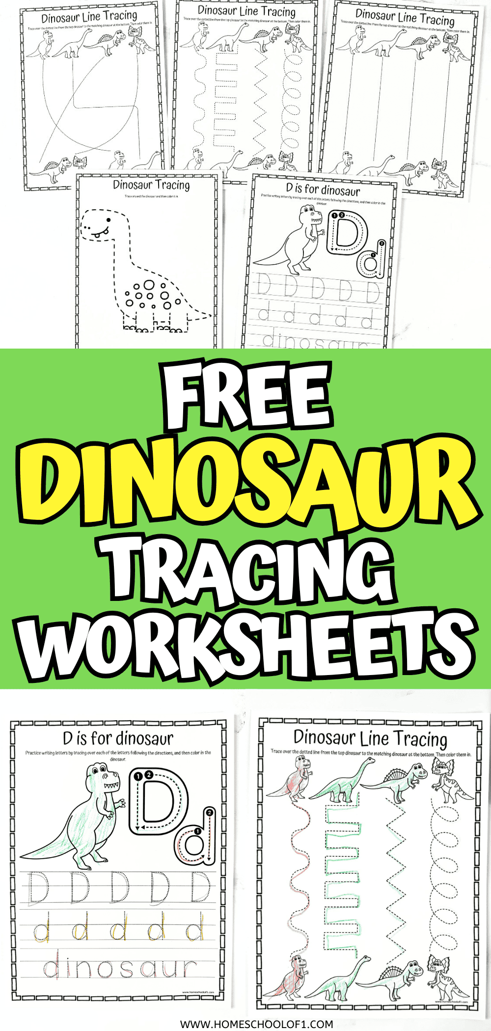 Dinosaur Tracing Worksheet for Preschoolers (Free Printable)