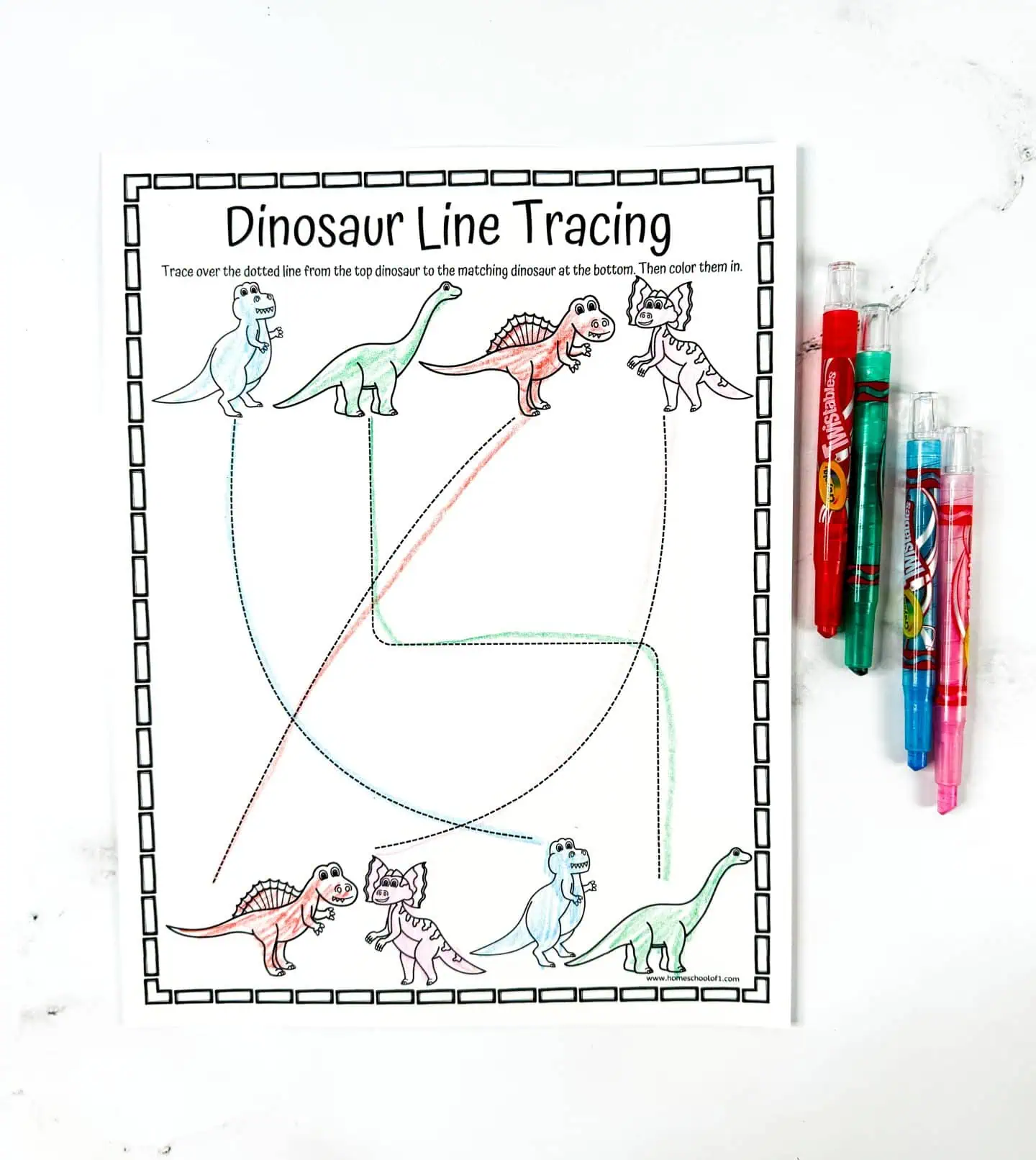 Dinosaur Tracing Worksheet (5 Free Printables)