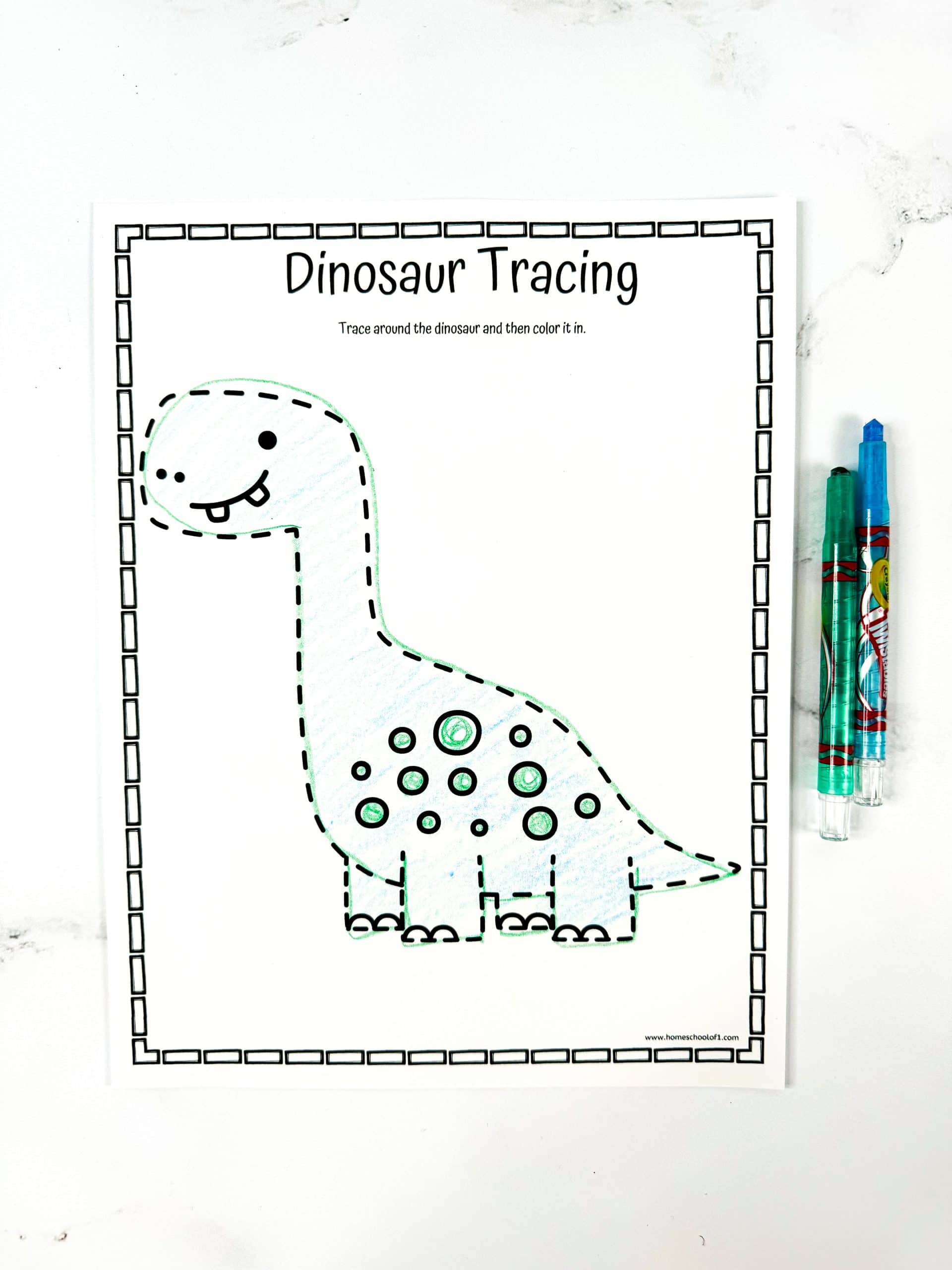 Dinosaur Tracing Worksheet for Preschoolers (Free Printable)
