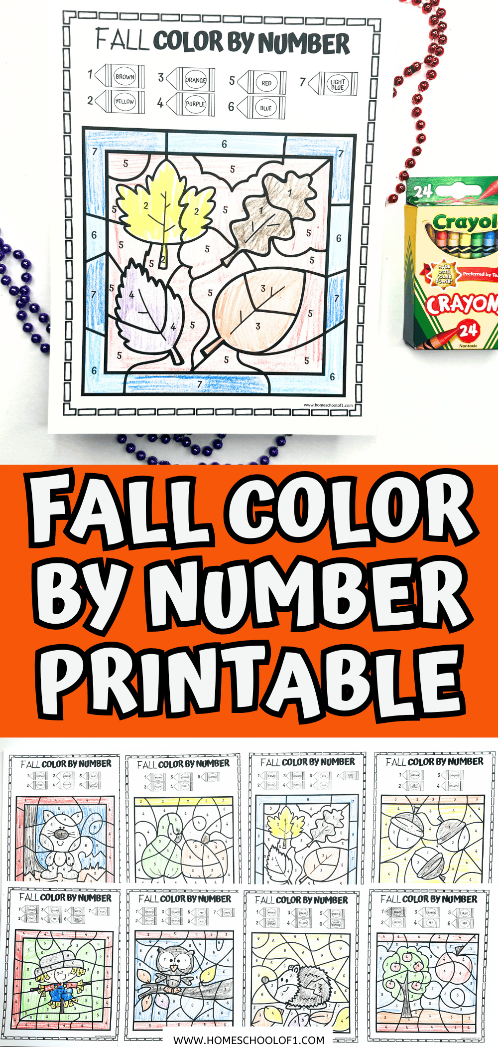 Free Fall Color by Number Worksheets