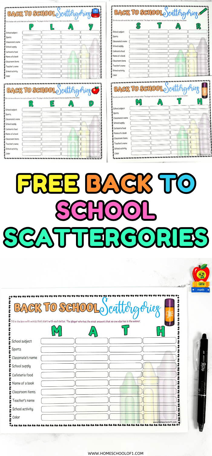 Back to School Scattergories – 4 Free Printable Game Boards