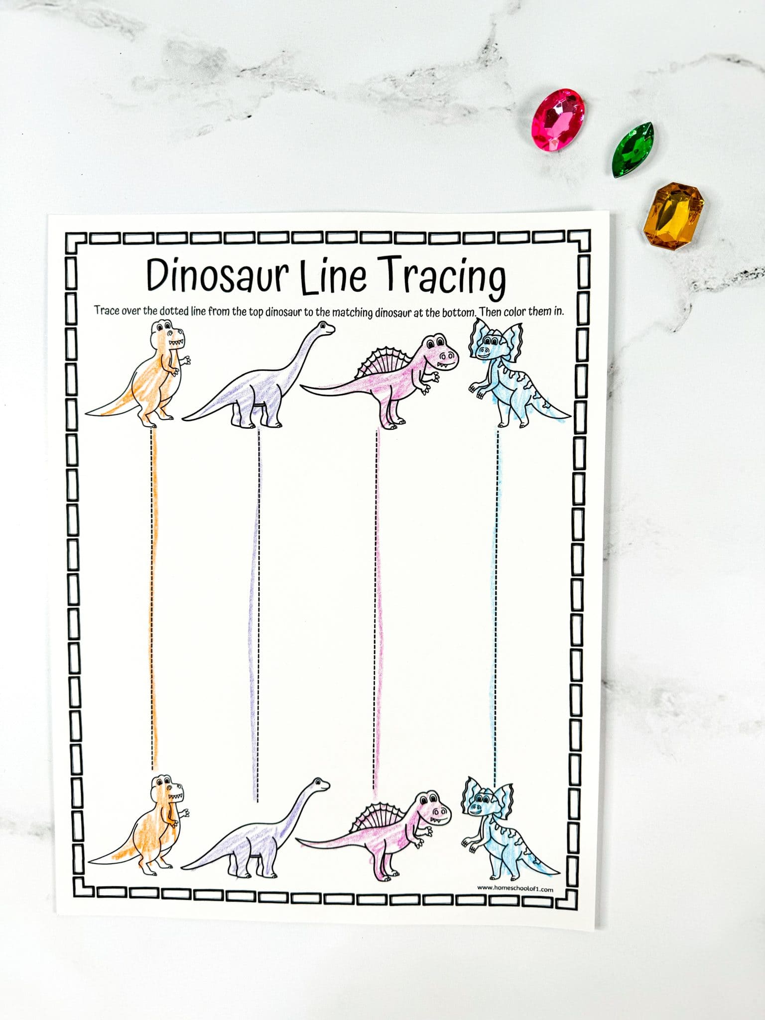 Dinosaur Tracing Worksheet for Preschoolers (Free Printable)