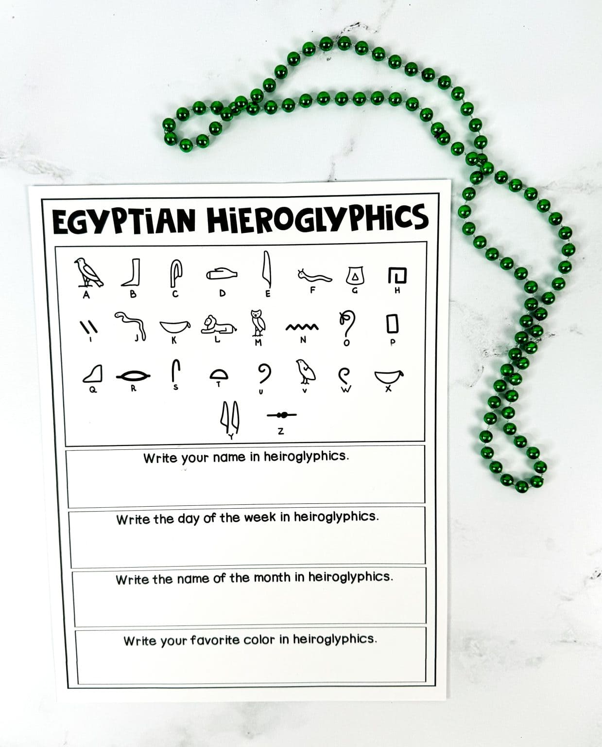 Free Printable Hieroglyphics Worksheets for Kids