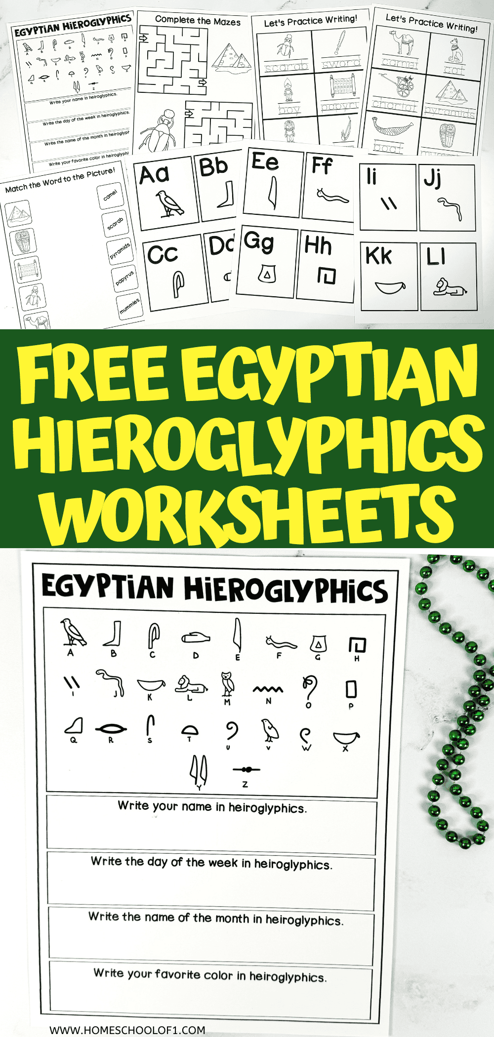 Free Printable Hieroglyphics Worksheets for Kids