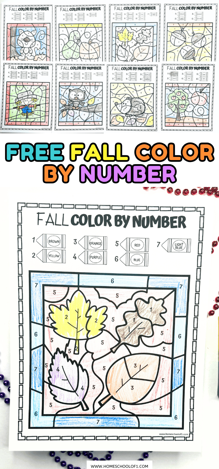 Free Fall Color by Number Worksheets