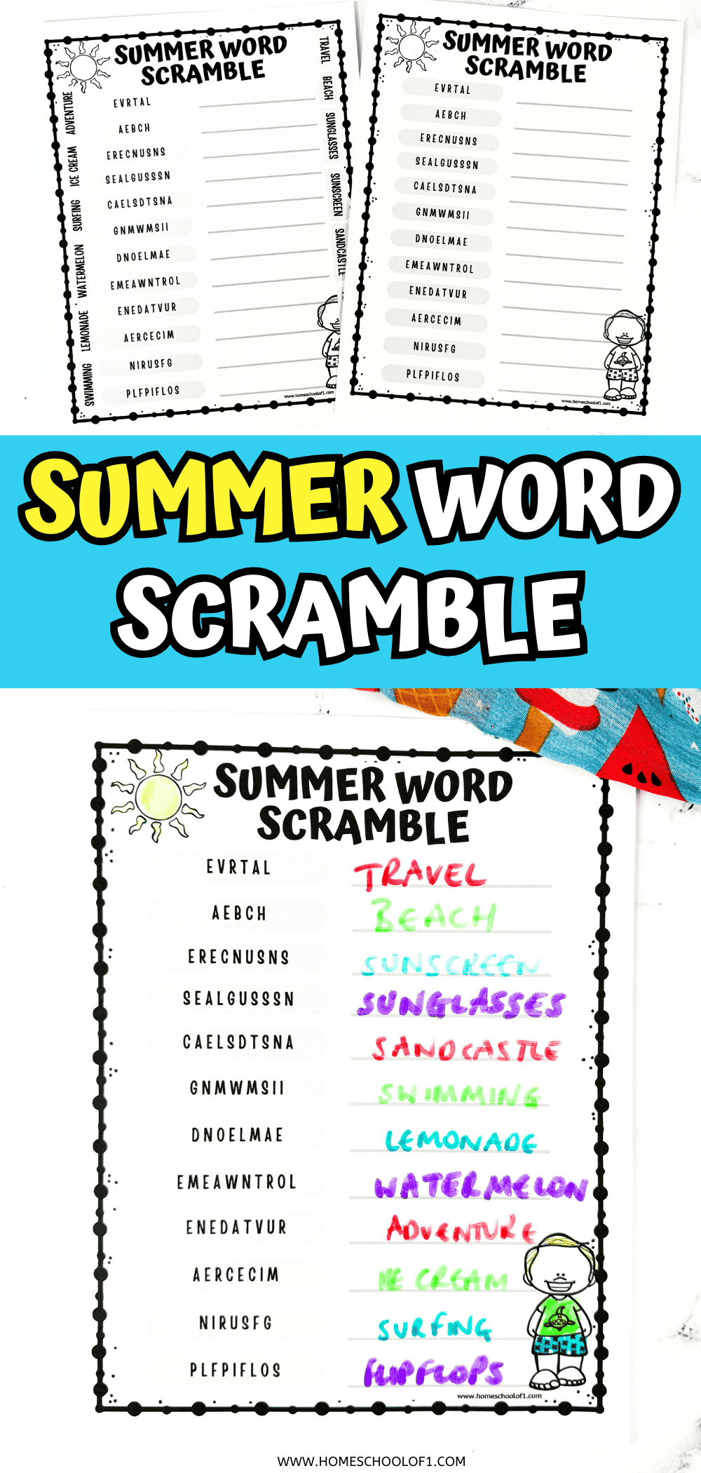 Free Printable Summer Word Scramble for Kids