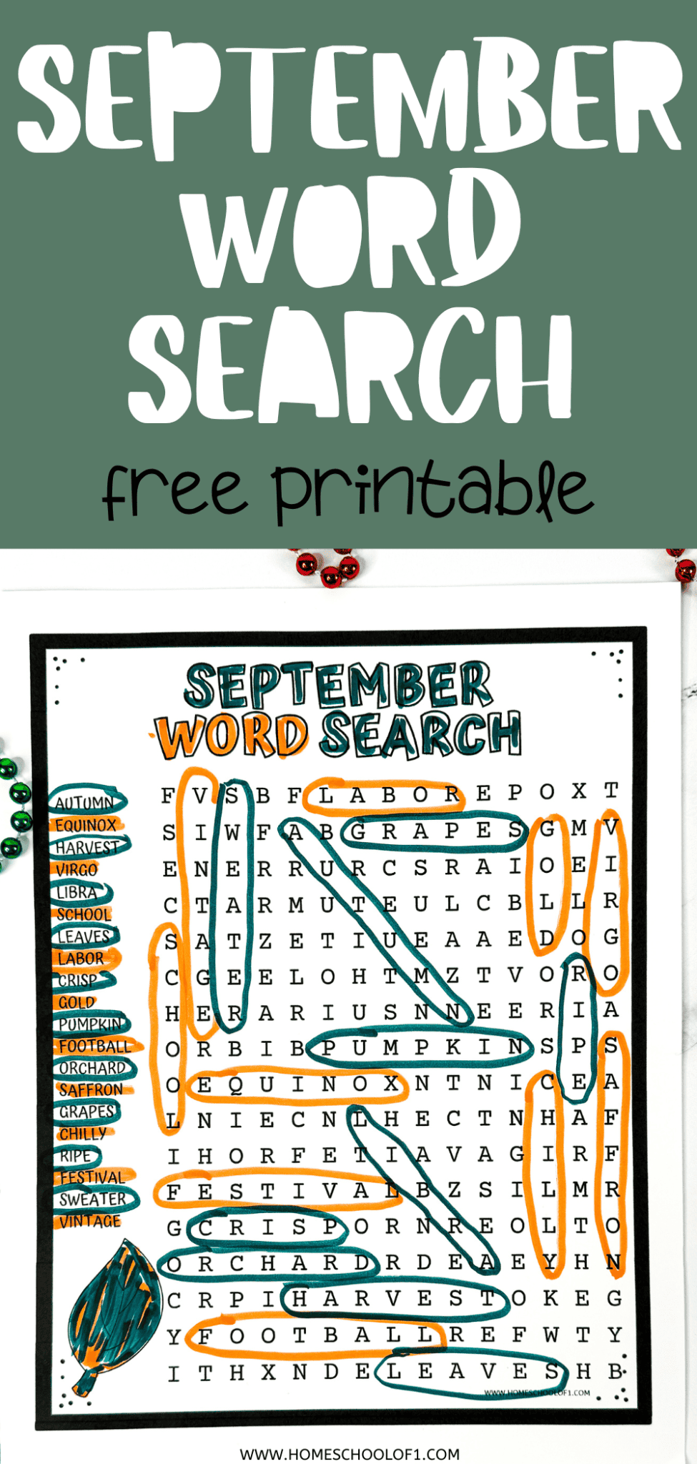 Free September Word Search Printable