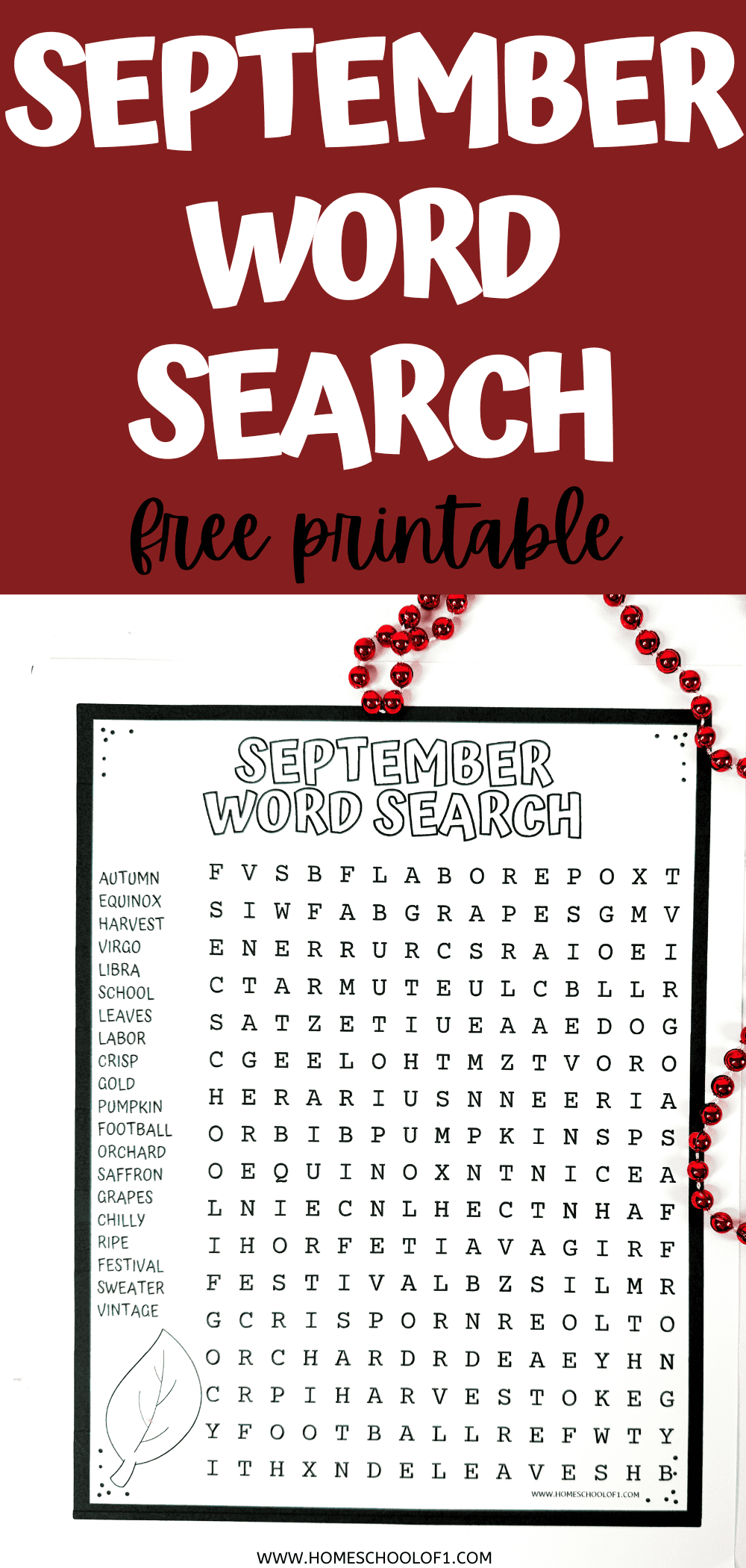 Free September Word Search Printable