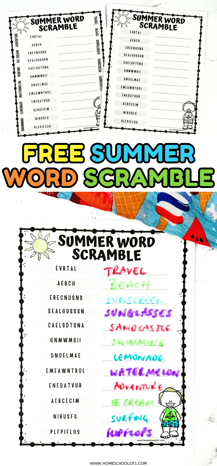 Free Printable Summer Word Scramble for Kids