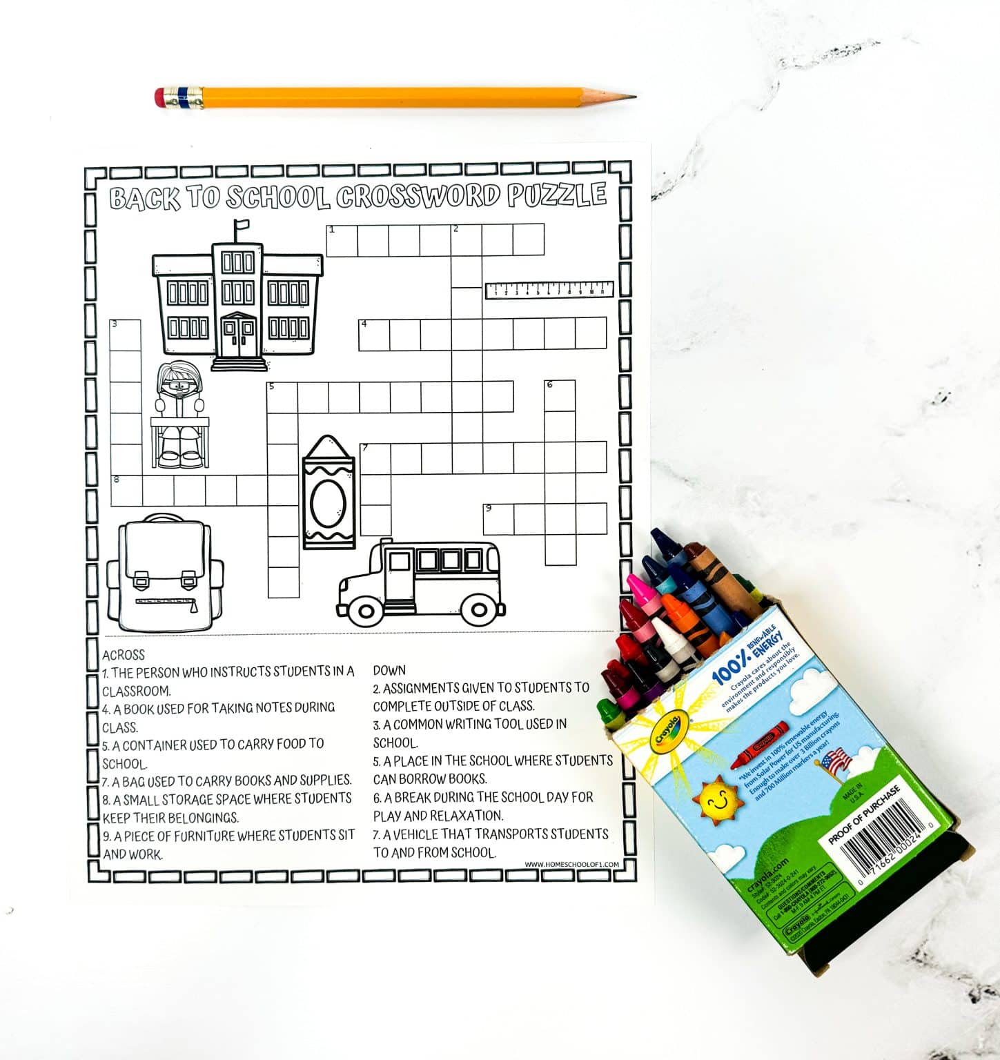 Free Back to School Crossword Puzzle Printable