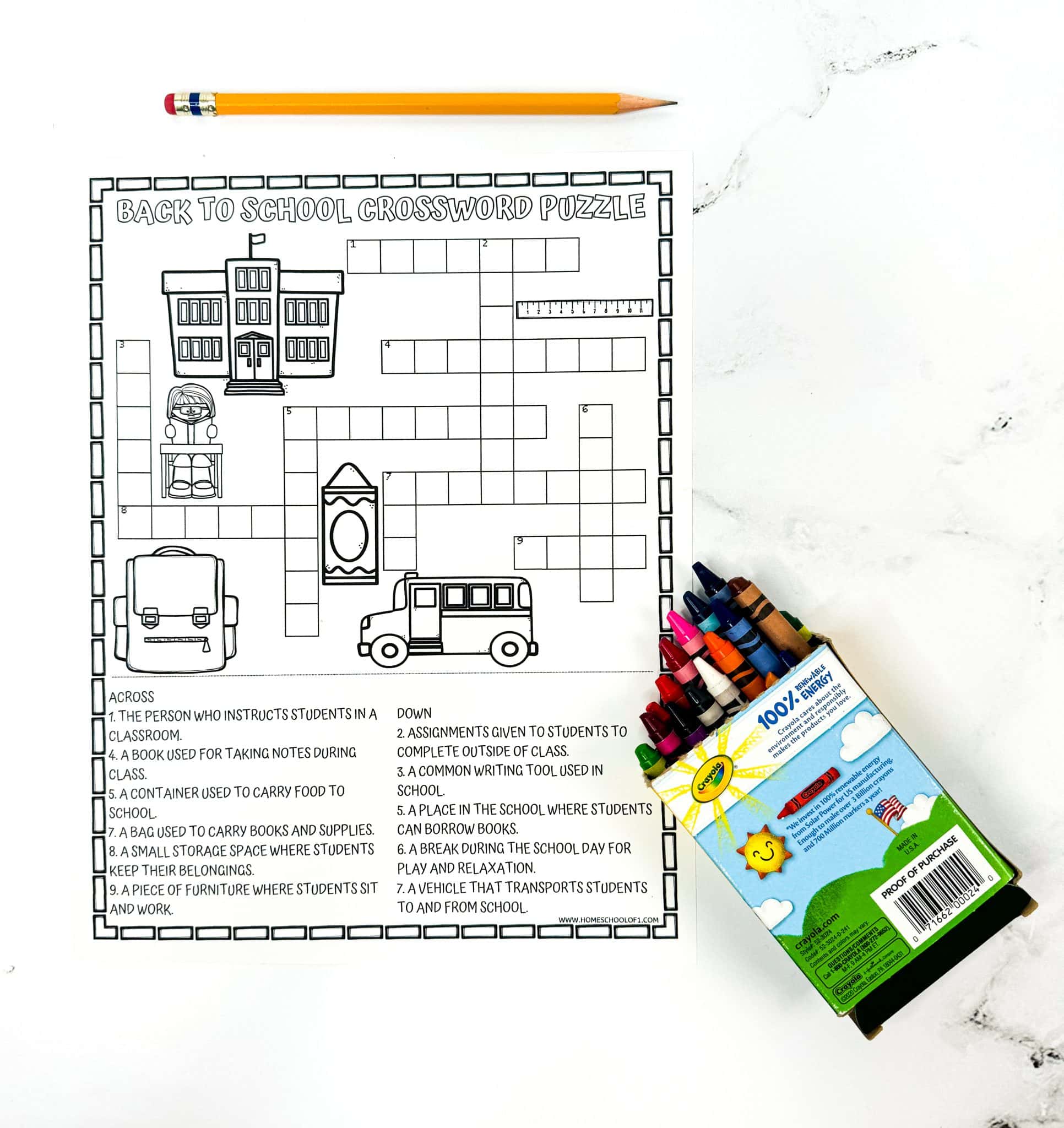 Free Back to School Crossword Puzzle Printable