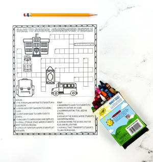 Free Back to School Crossword Puzzle Printable