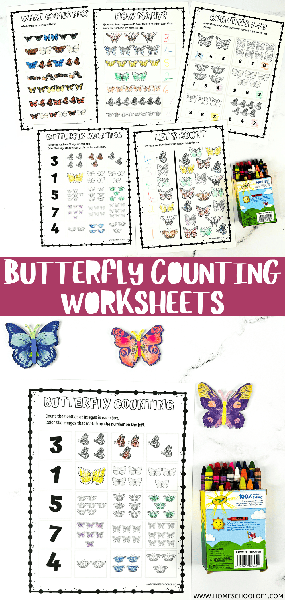Free Butterfly Math Worksheet for Preschool Counting Fun