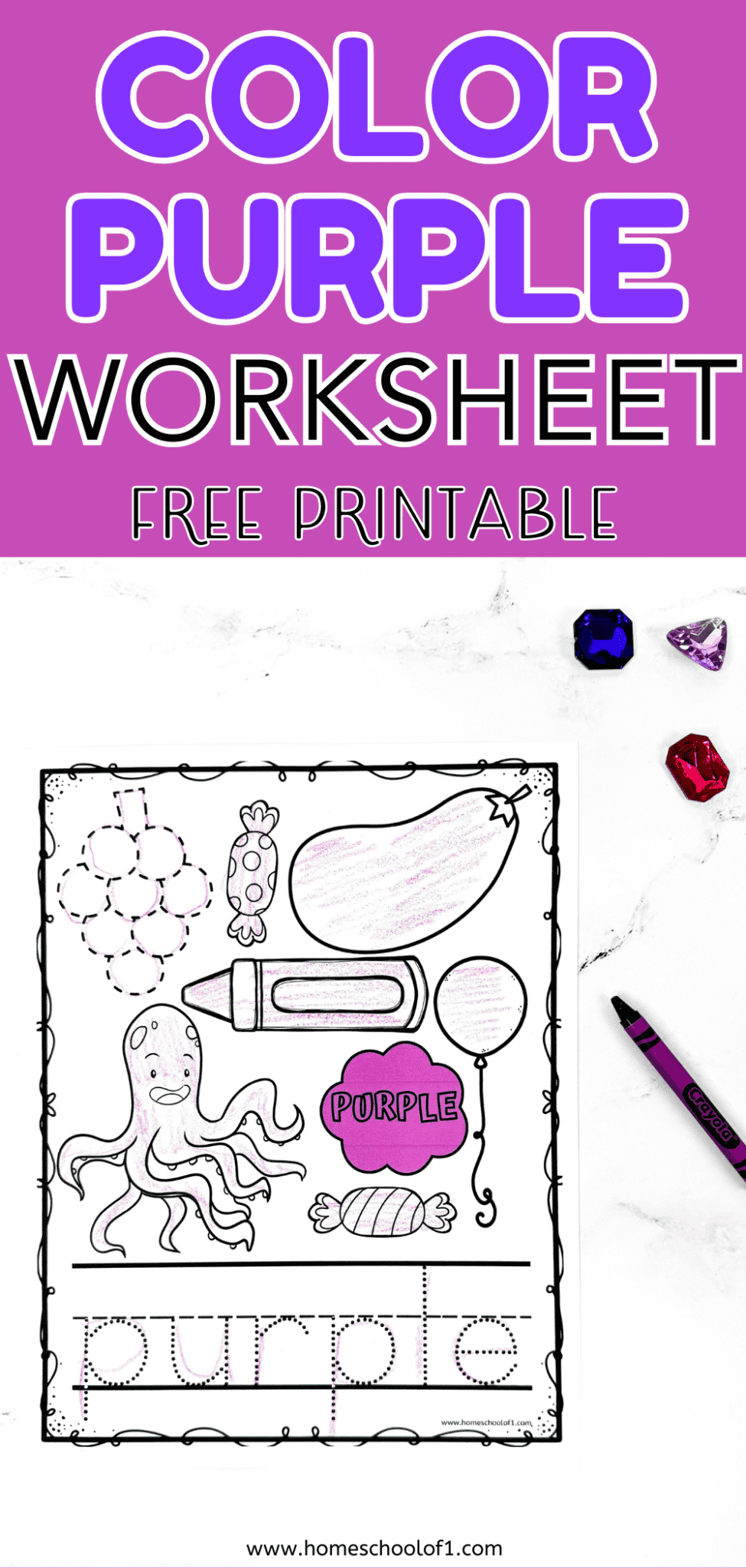 Color Purple Worksheet for Preschool (Free Printable)