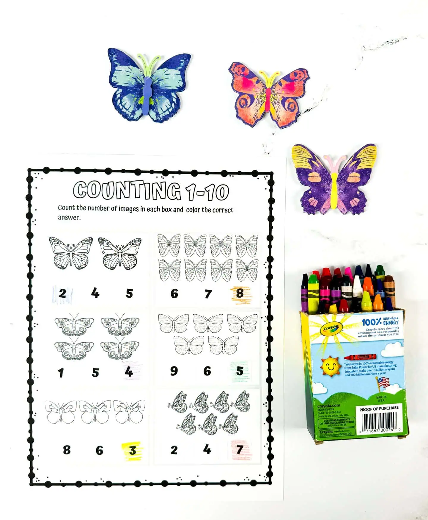 Free Butterfly Math Worksheet for Preschool Counting Fun