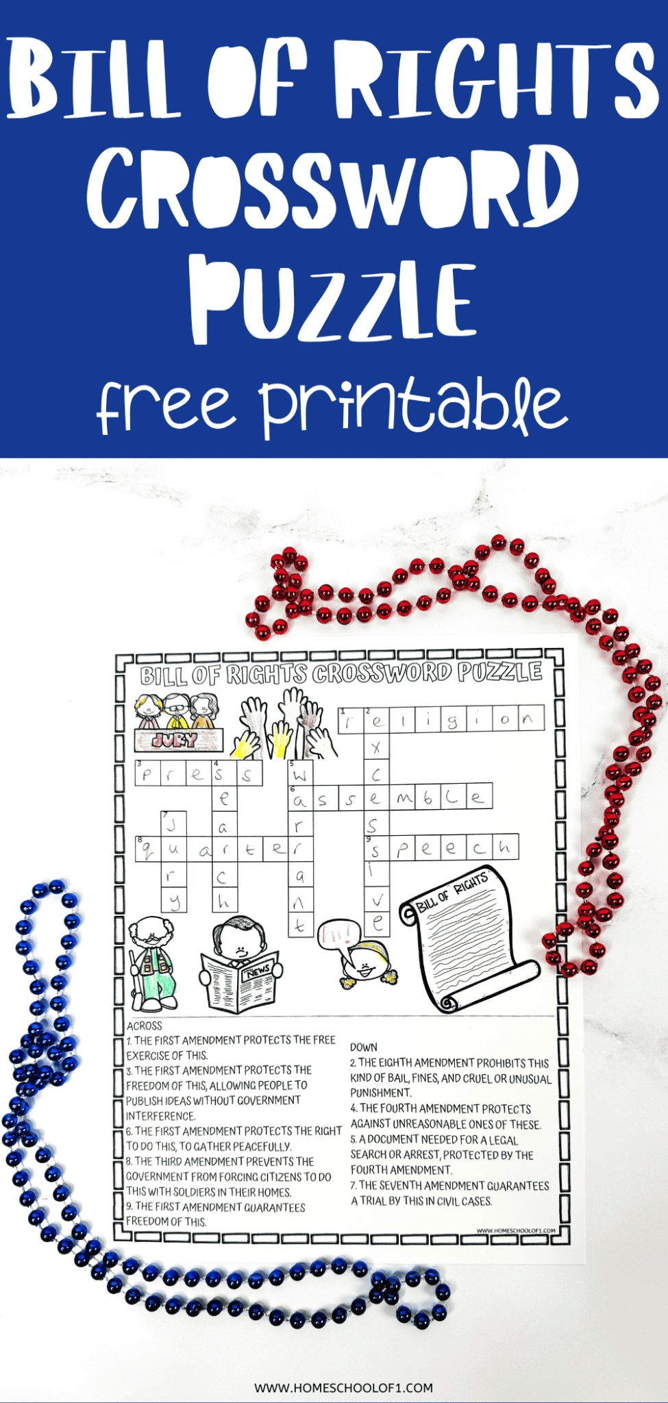 Bill of Rights Crossword Puzzle (Free Printable)
