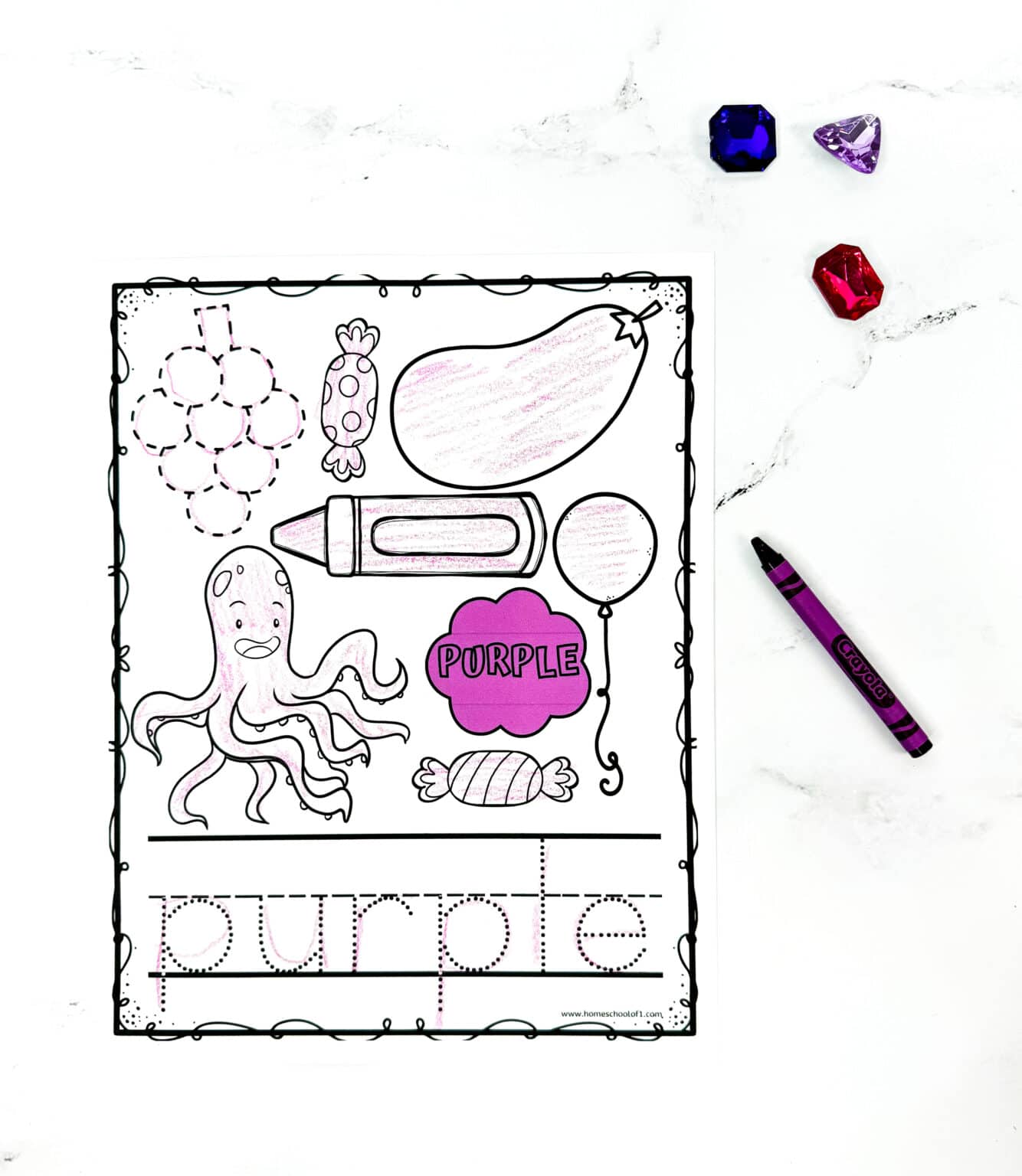 Color Purple Worksheet for Preschool (Free Printable)