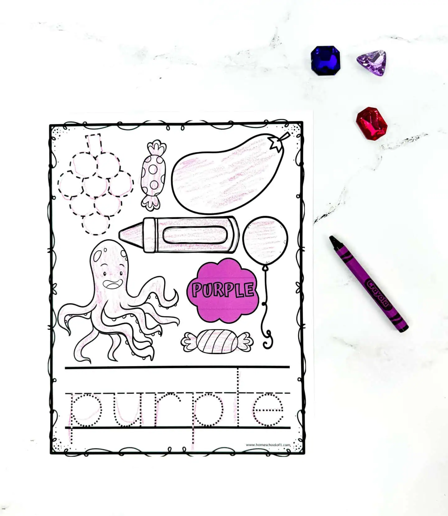 Color Purple Worksheet for Preschool (Free Printable)
