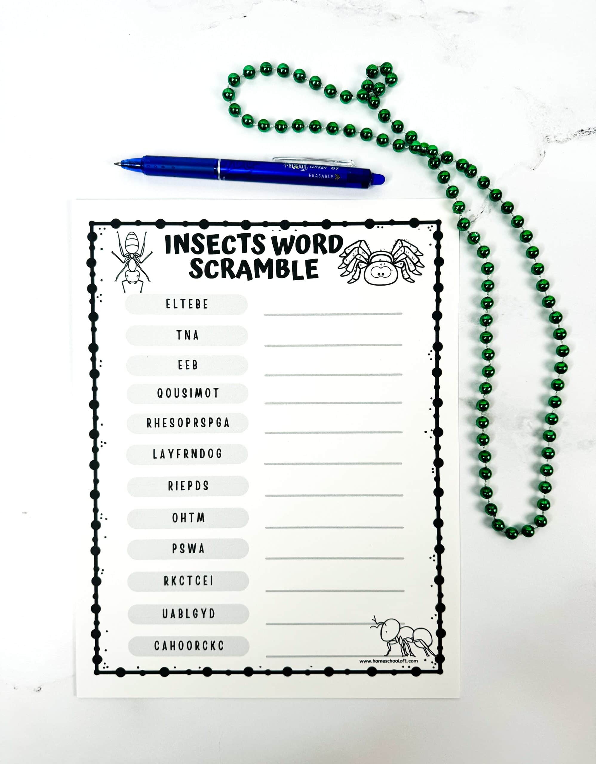 Free Insect Word Scramble Printable