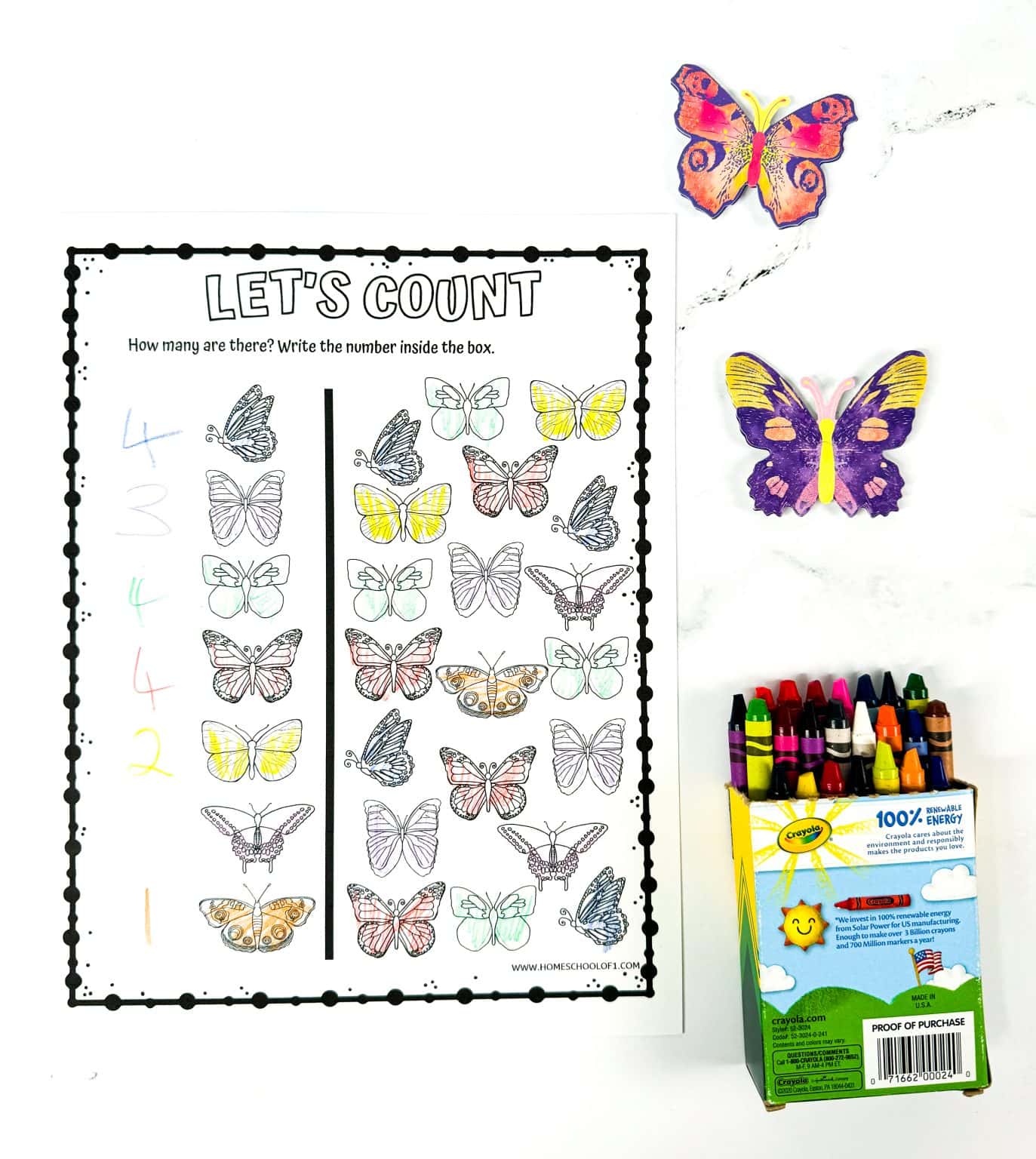 Free Butterfly Math Worksheet for Preschool Counting Fun