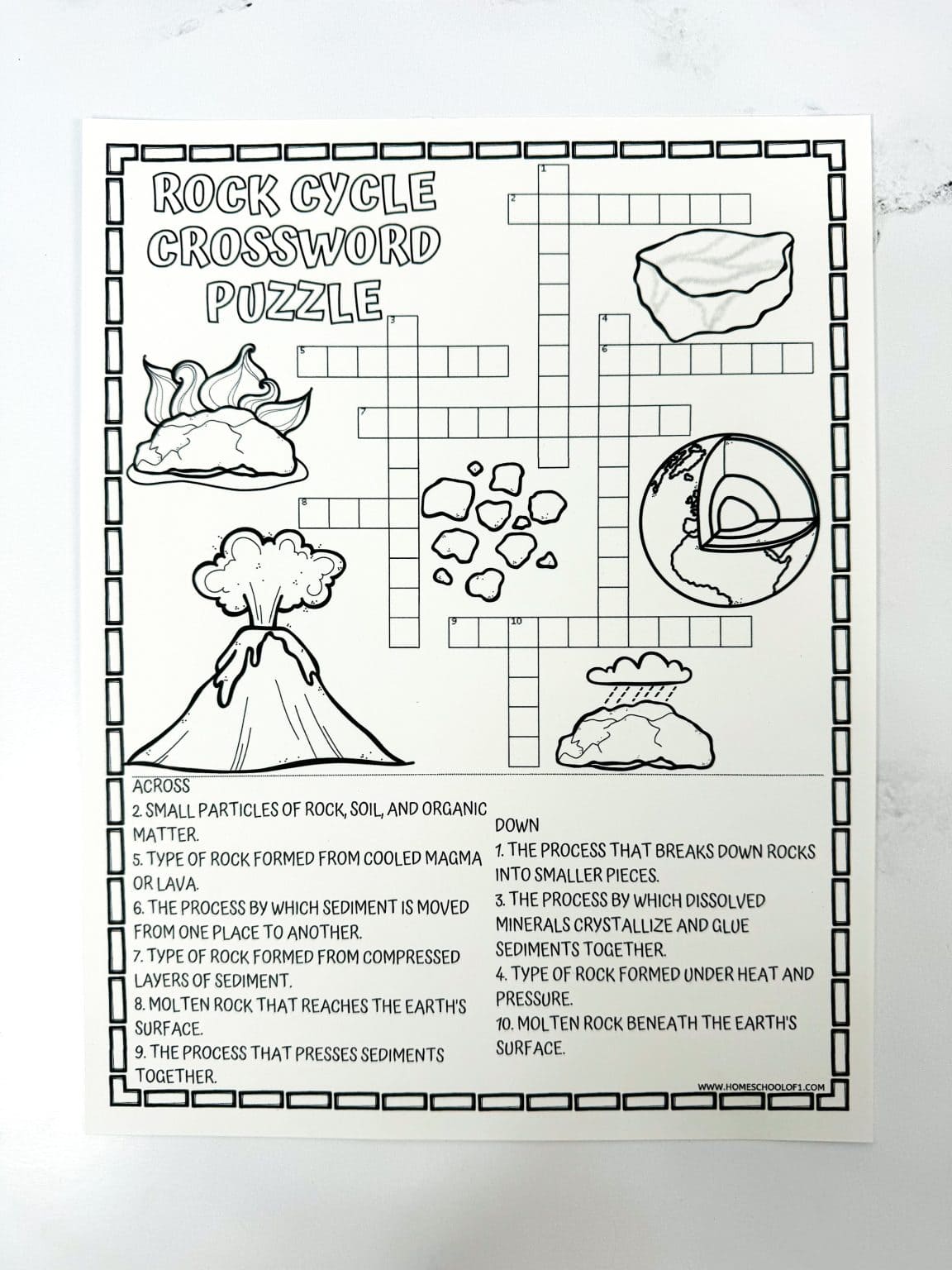 Rock Cycle Crossword Puzzle (Free Printable)