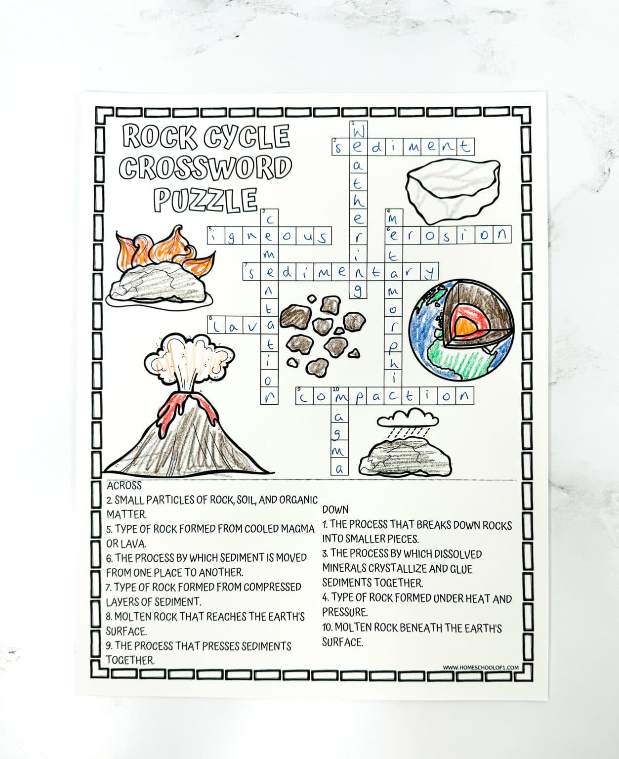 Rock Cycle Crossword Puzzle (Free Printable)