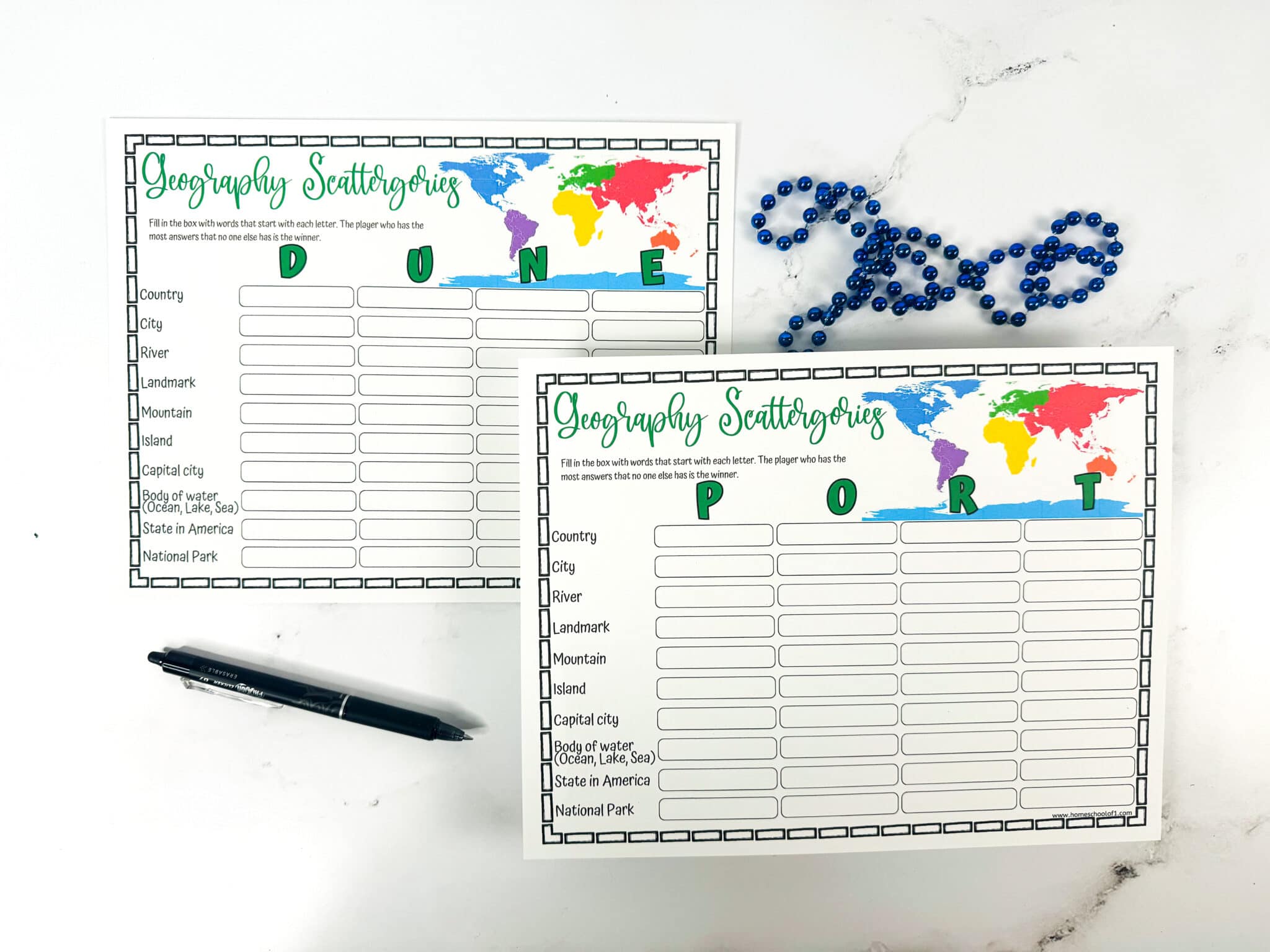 Geography Scattergories (Free Printable Game)