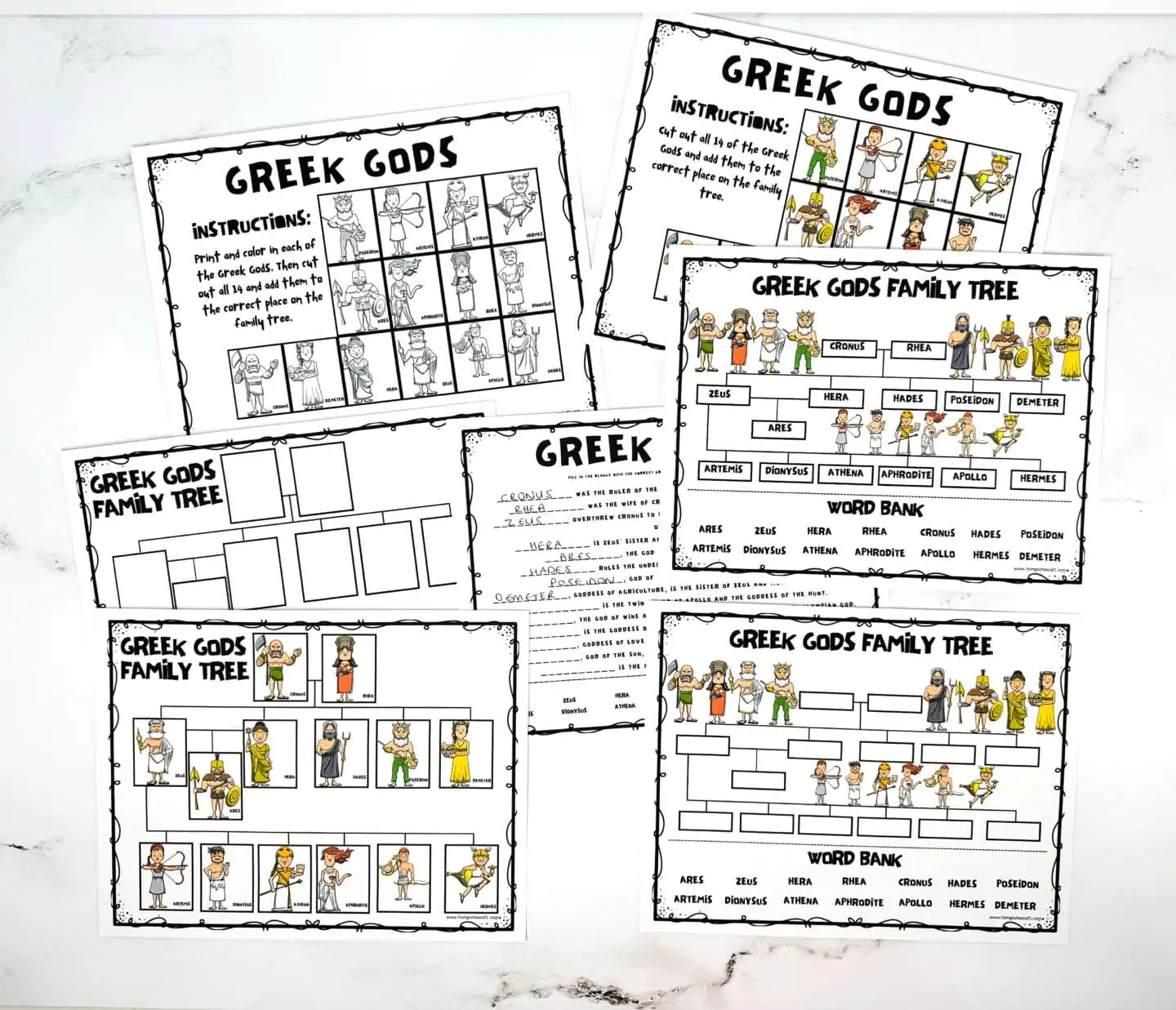Free Printable Greek Gods Family Tree Worksheet