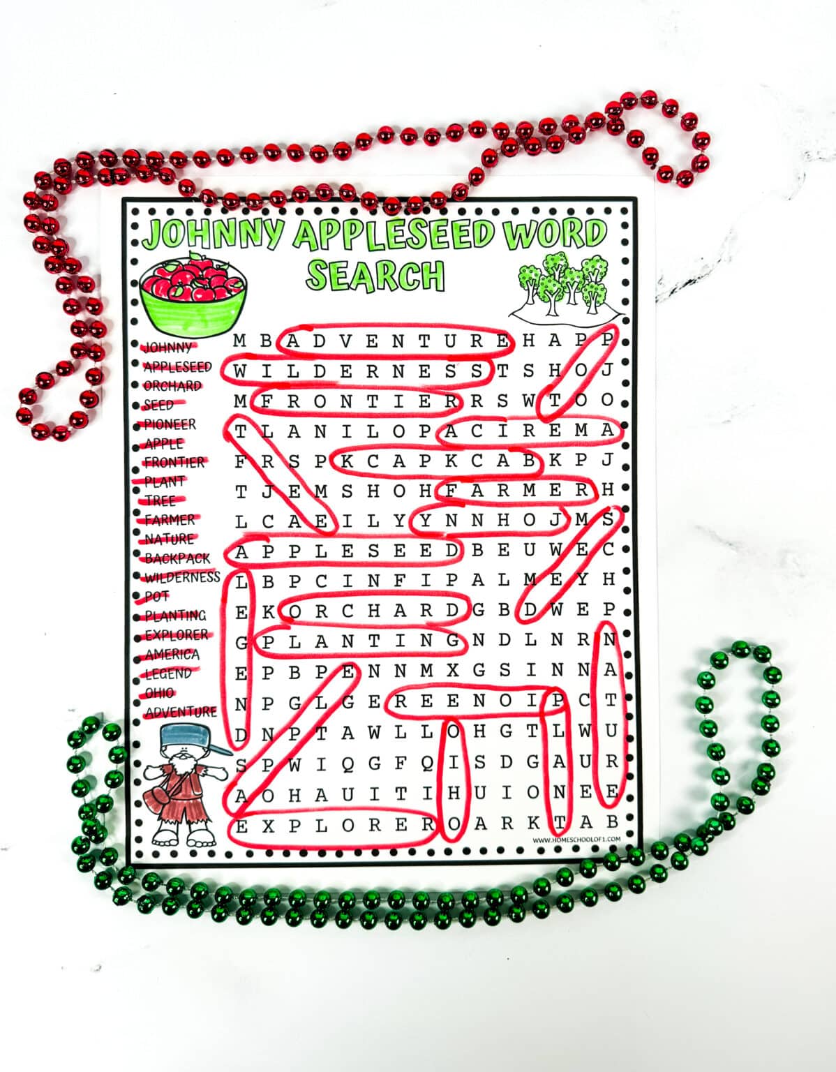 Johnny Appleseed Word Search (Free Printable)