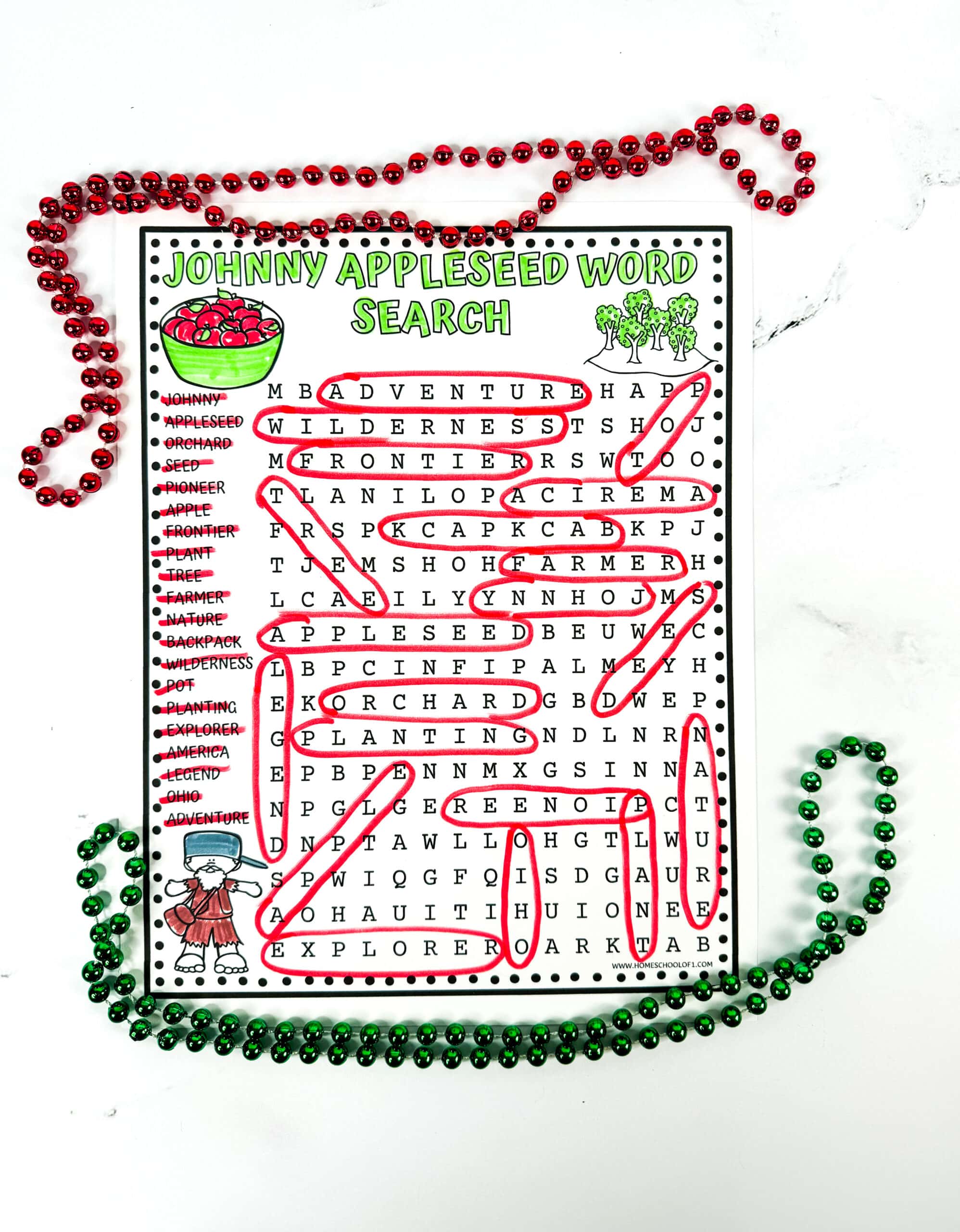Johnny Appleseed Word Search (Free Printable)