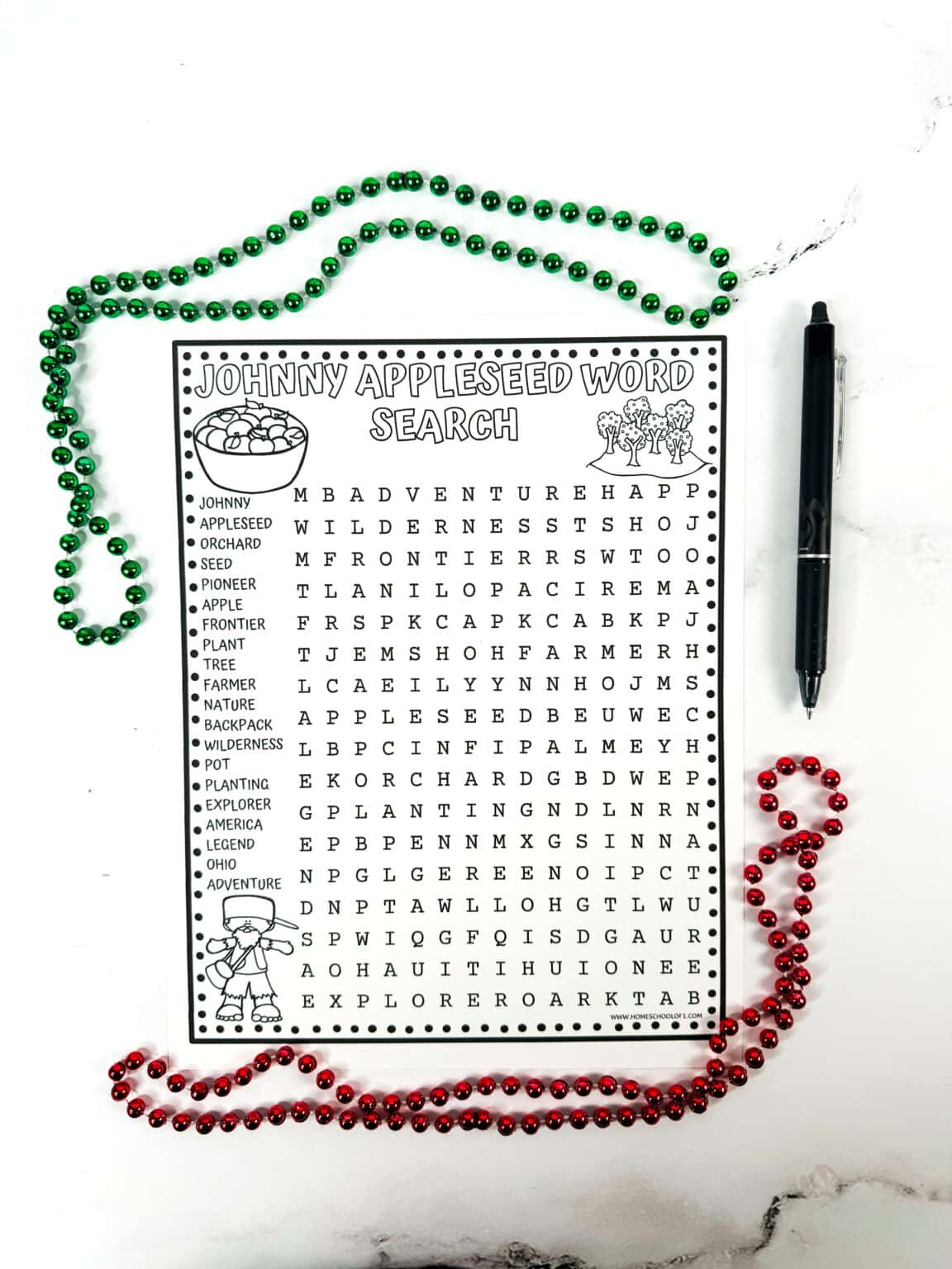 Johnny Appleseed Word Search (Free Printable)