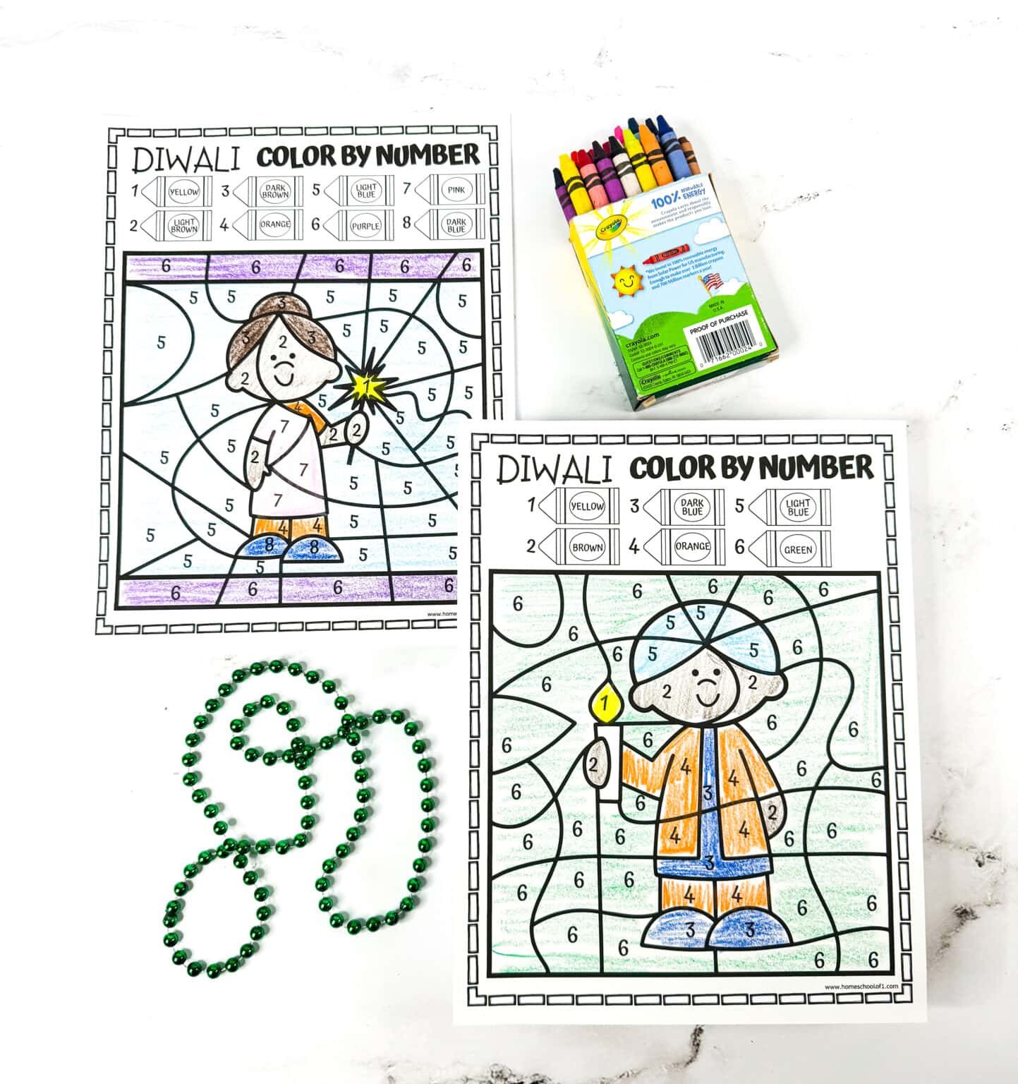 Diwali Color By Number (9 Free Printables)