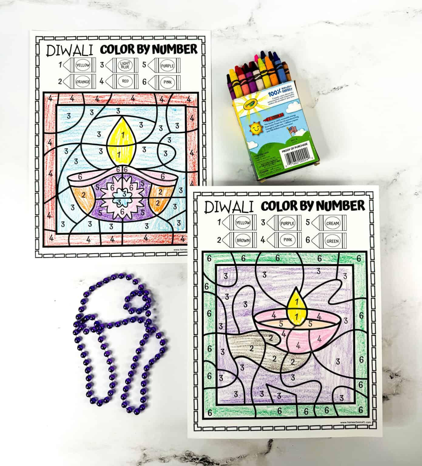 Diwali Color By Number (9 Free Printables)