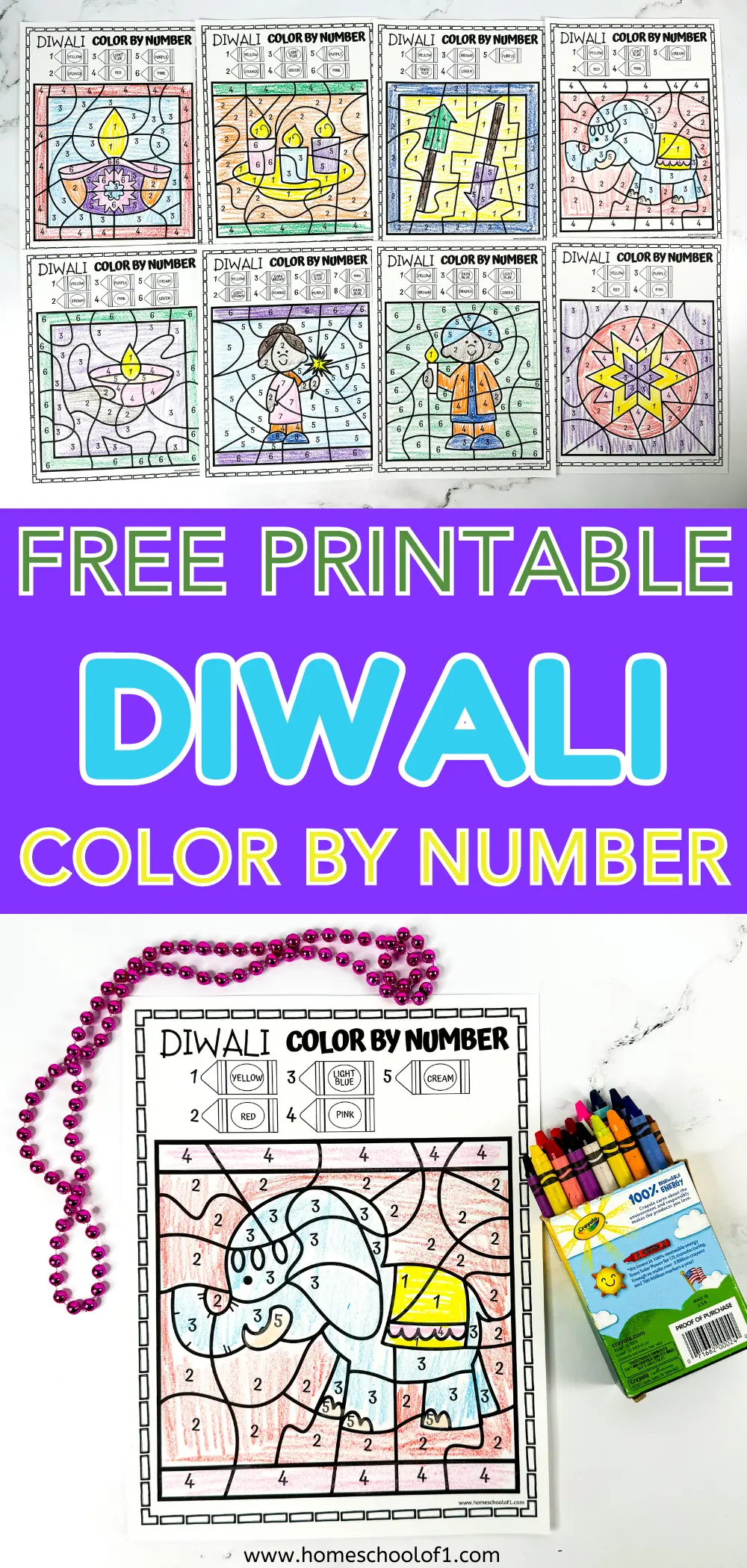 Diwali Color By Number (9 Free Printables)