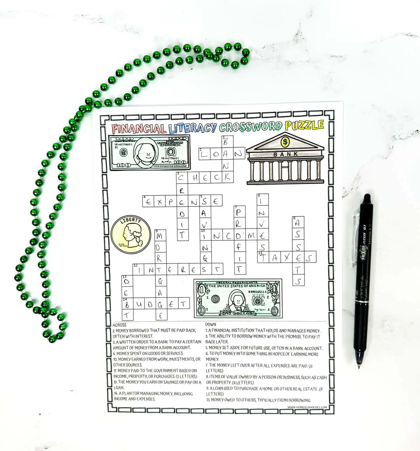 Financial Literacy Crossword Puzzle (Free Printable Game)