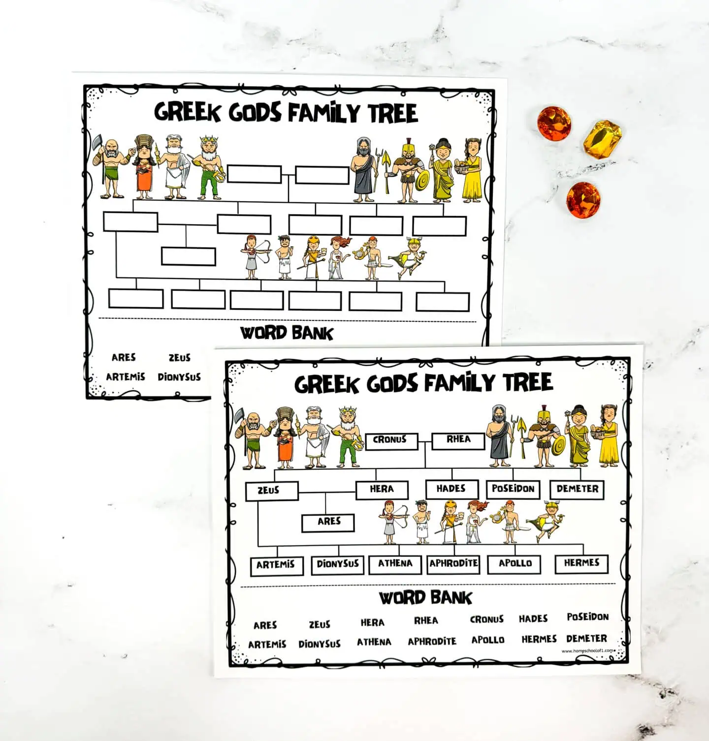 Free Printable Greek Gods Family Tree Worksheet