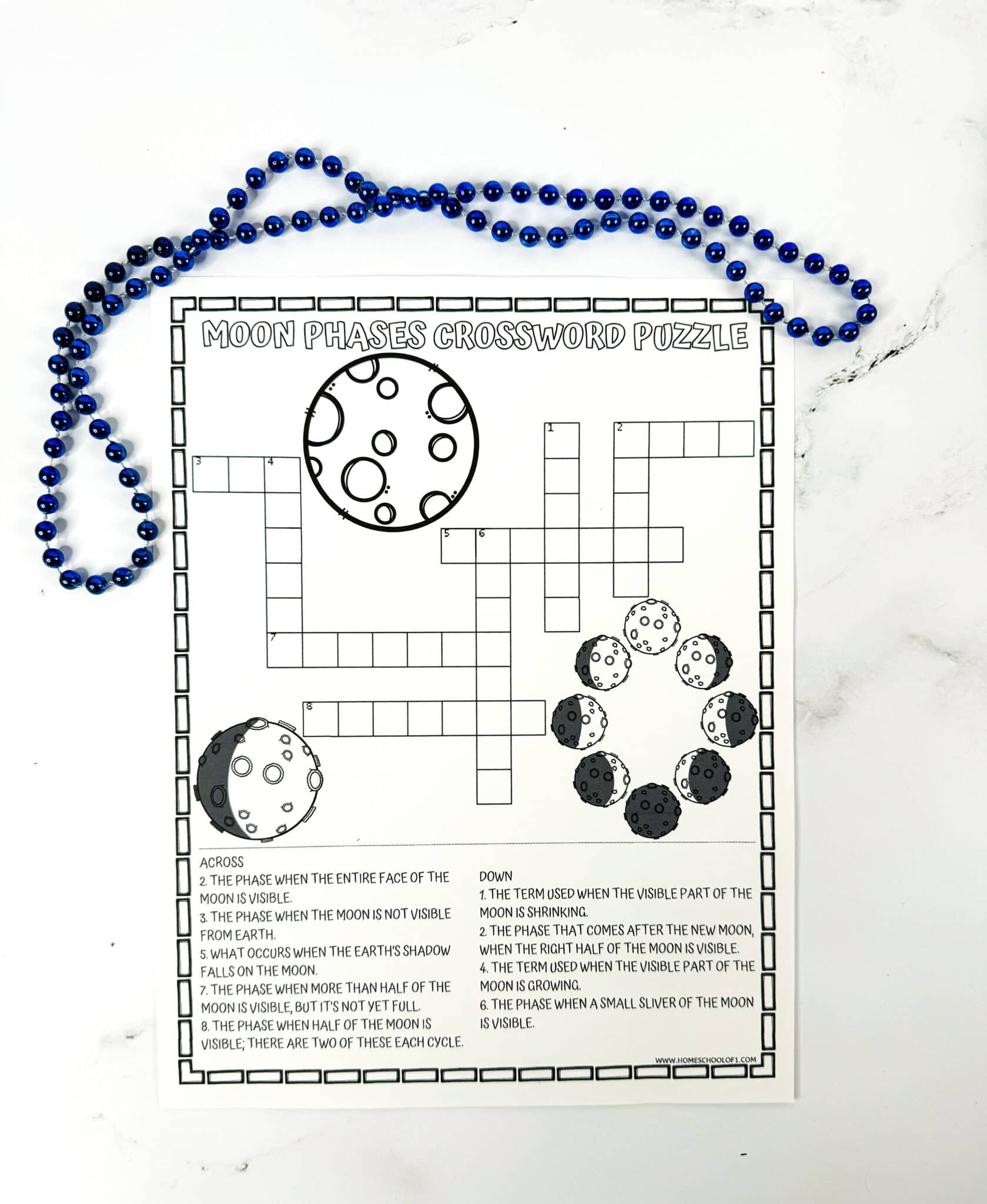 Moon Phases Crossword Puzzle (Free Printable)