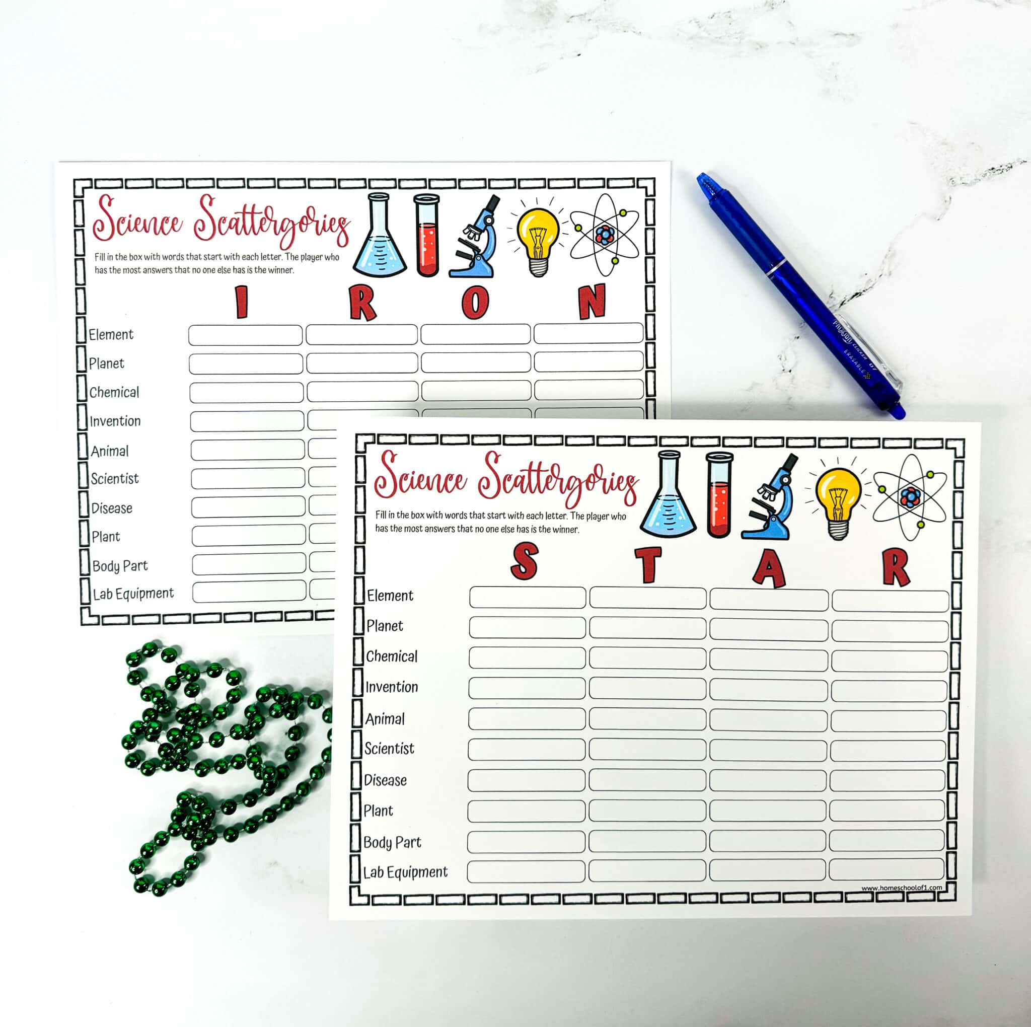Science Scattergories (7 Free Printable Boards)