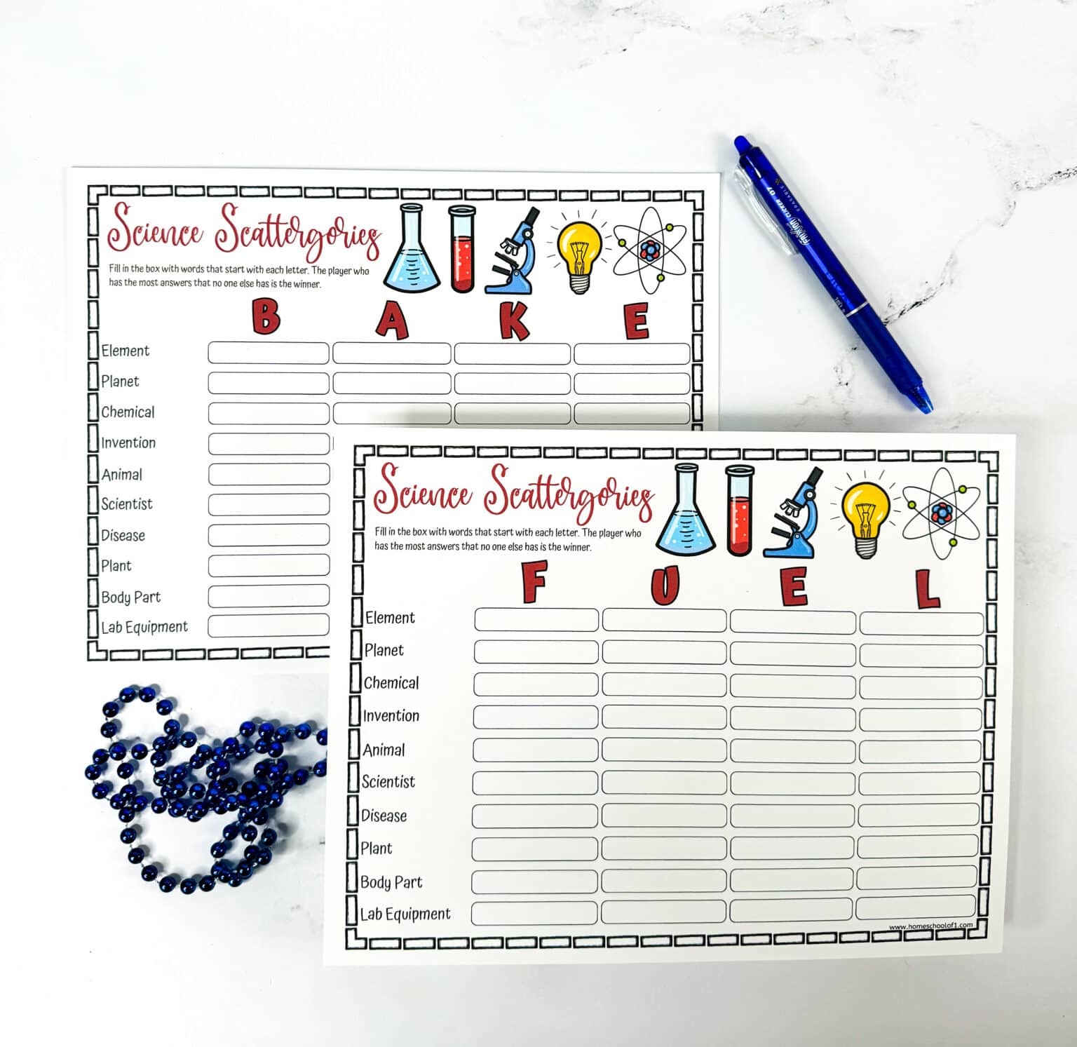 Science Scattergories (7 Free Printable Boards)