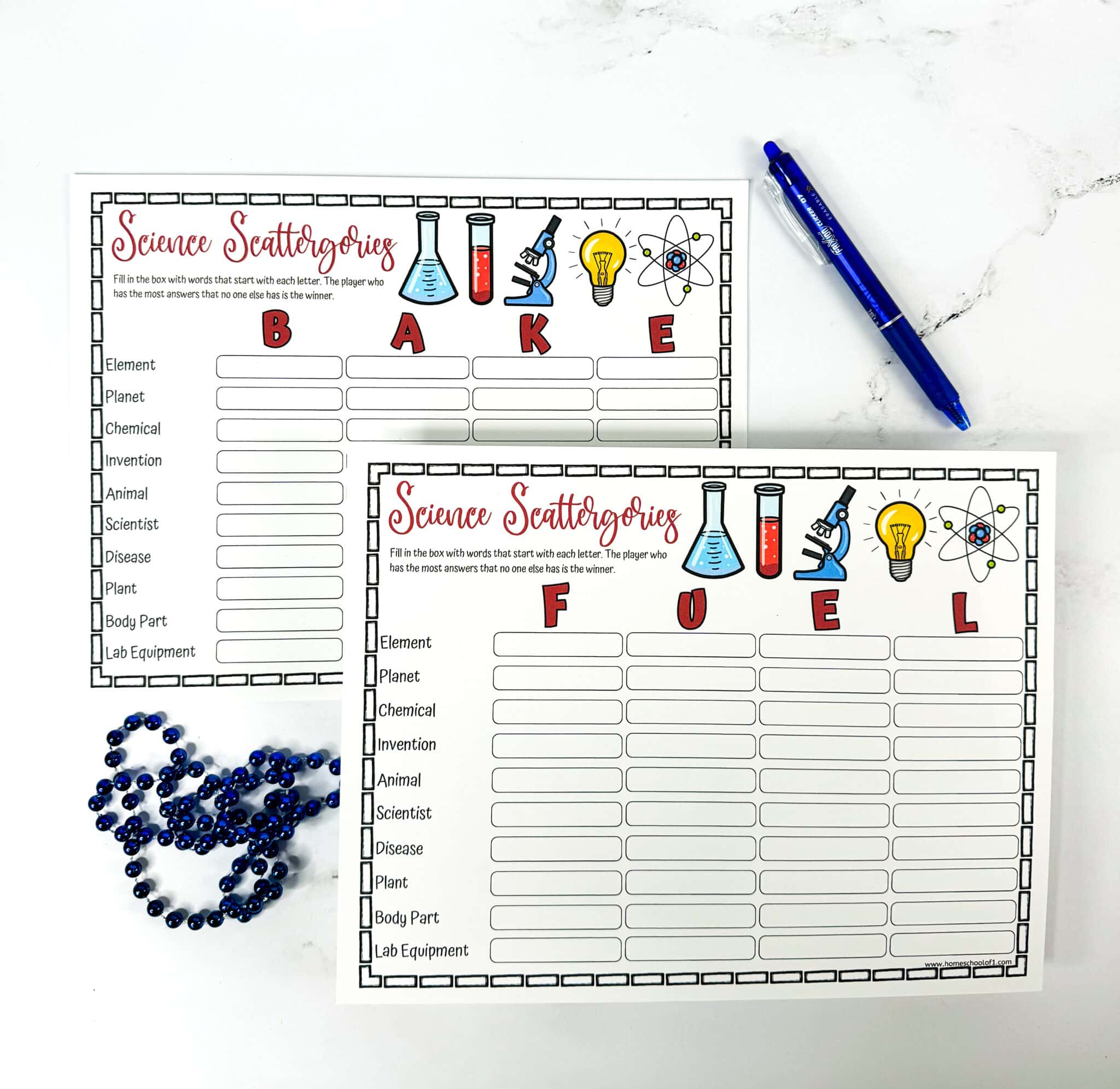 Science Scattergories (7 Free Printable Boards)