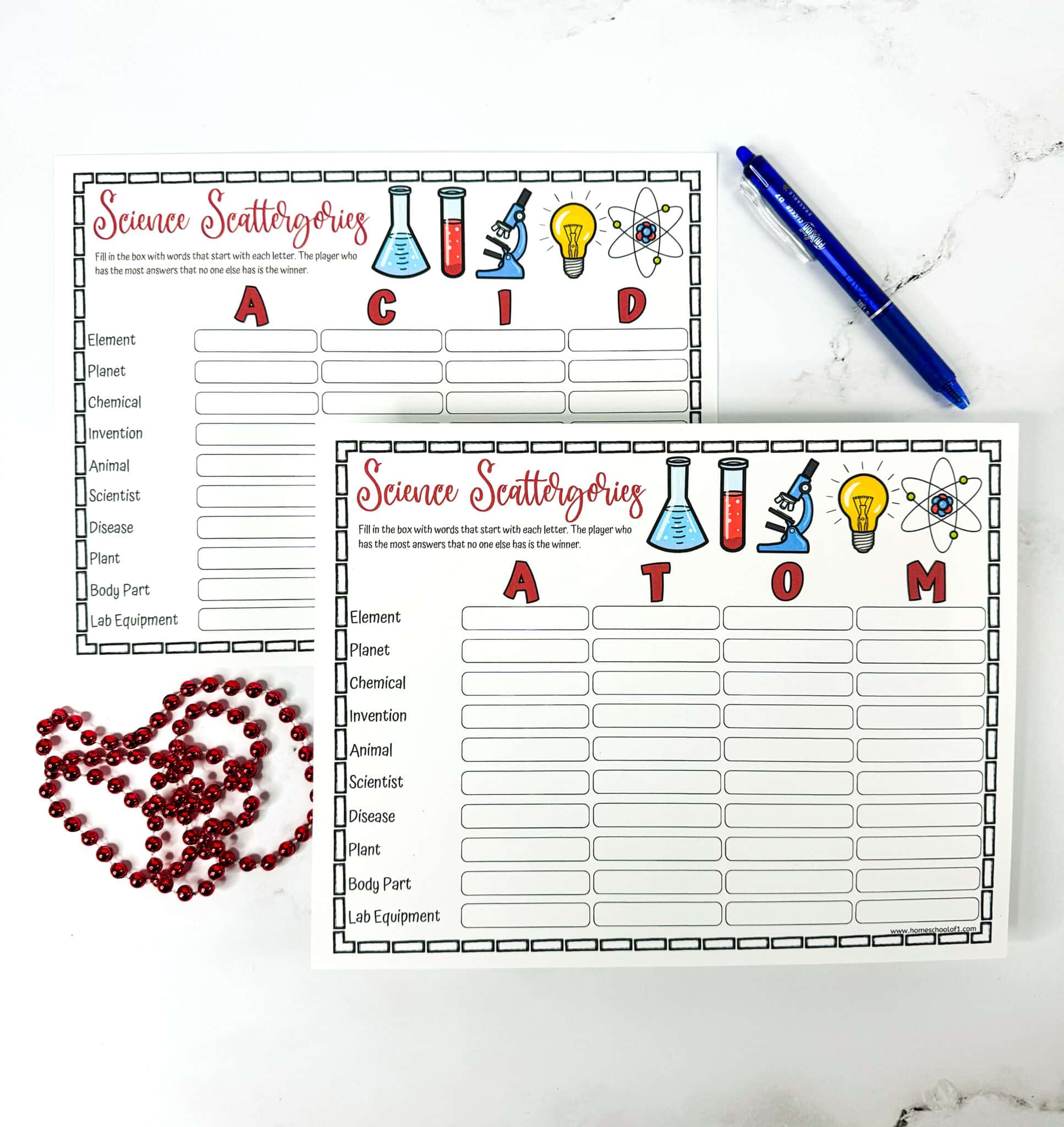 Free Printable Scattergories Lists for Holidays & Educational Fun